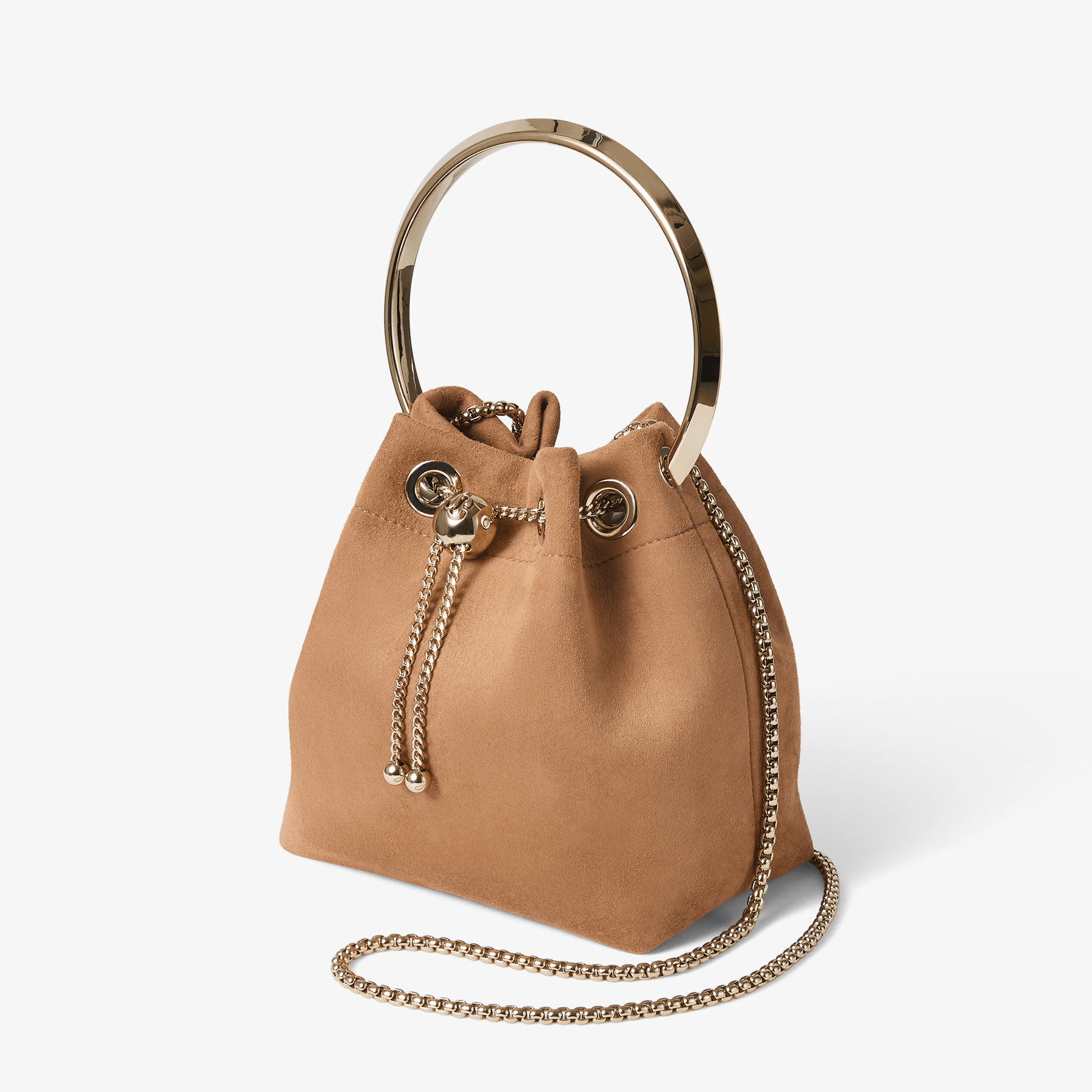 Bon Bon | Toffee Suede Bag With Pearl Closure | JIMMY CHOO