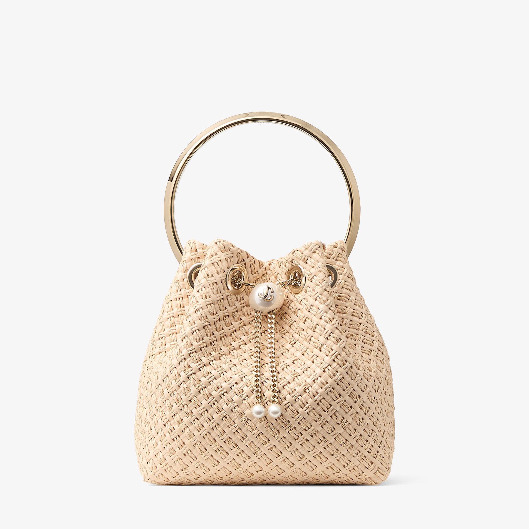 Bon Bon | Natural Raffia Bag With Pearl Closure | JIMMY CHOO UK