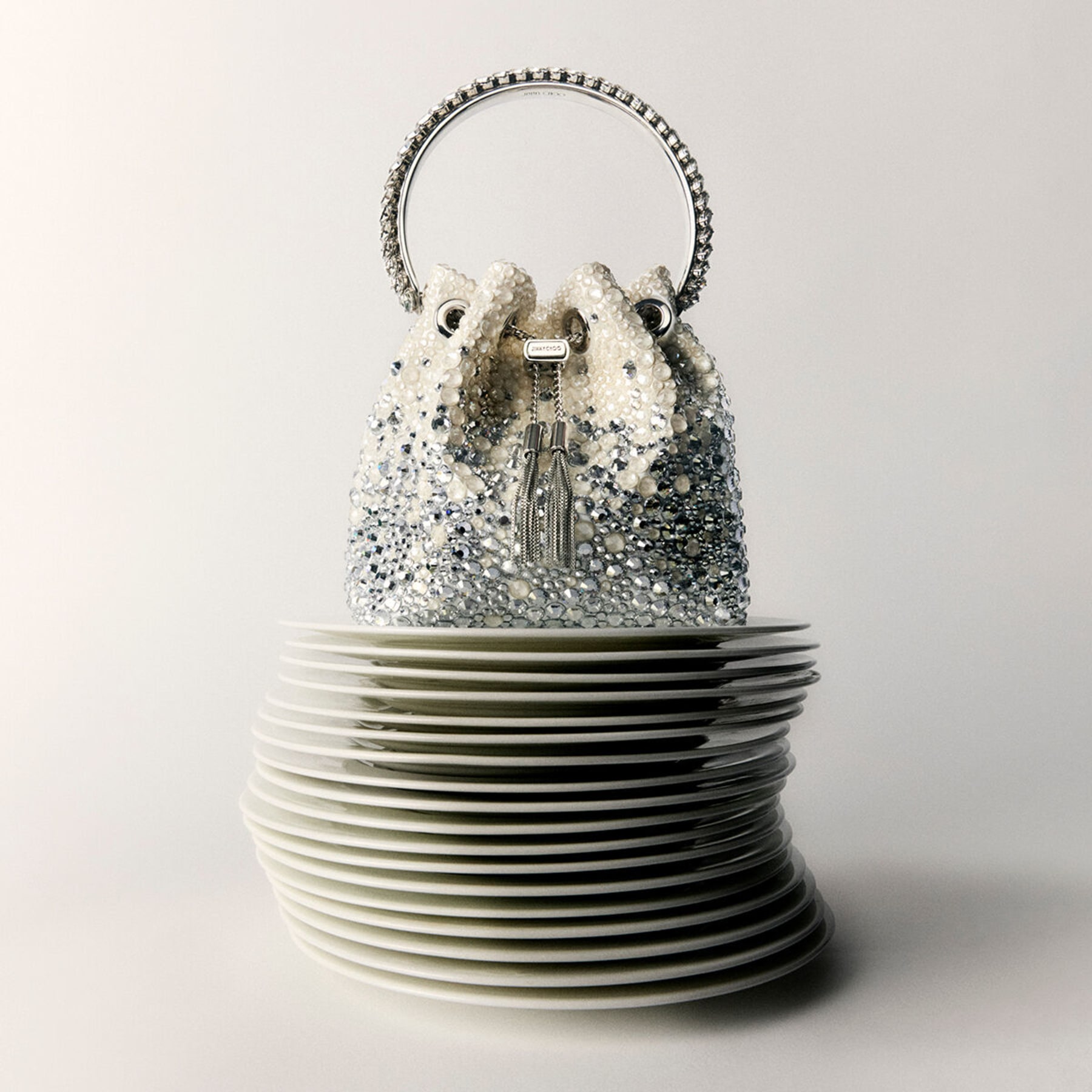 Bon Bon | Ivory Satin Crystal Bag | JIMMY CHOO