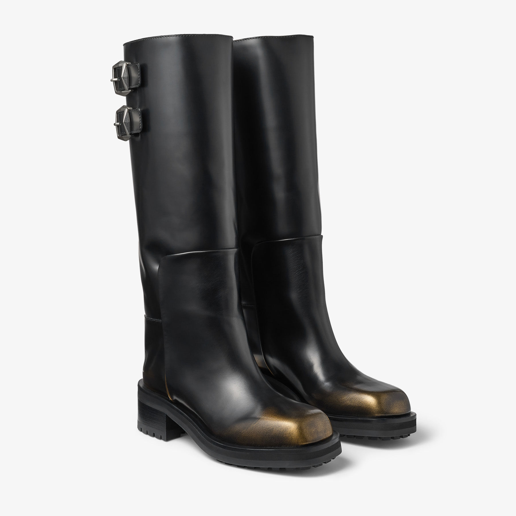 Brooklyn Knee Boot 50 | Black Brushed Leather Knee-High Boots | JIMMY CHOO