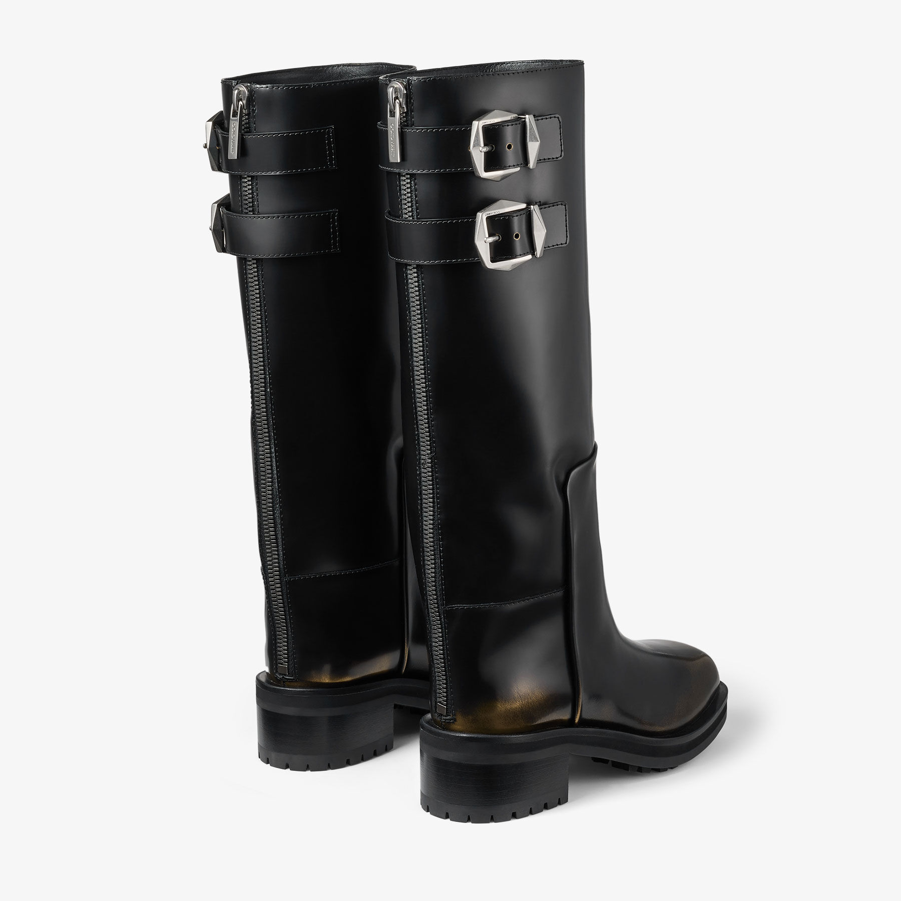 Brooklyn Knee Boot 50 | Black Brushed Leather Knee-High Boots | JIMMY CHOO
