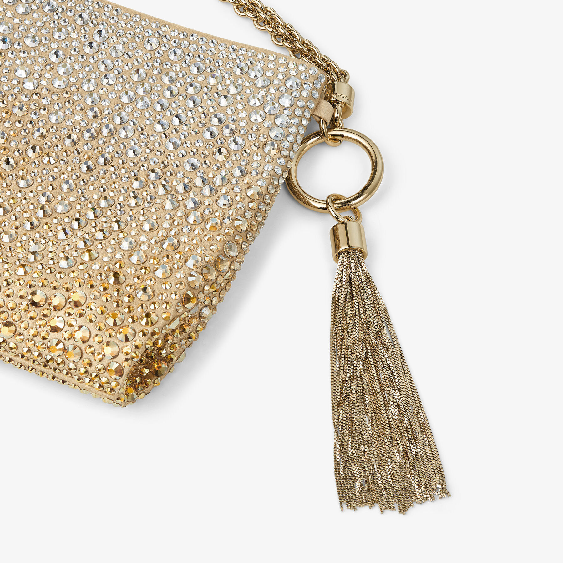 Gold Satin Bag with Dégradécrystals | CALLIE | JIMMY CHOO