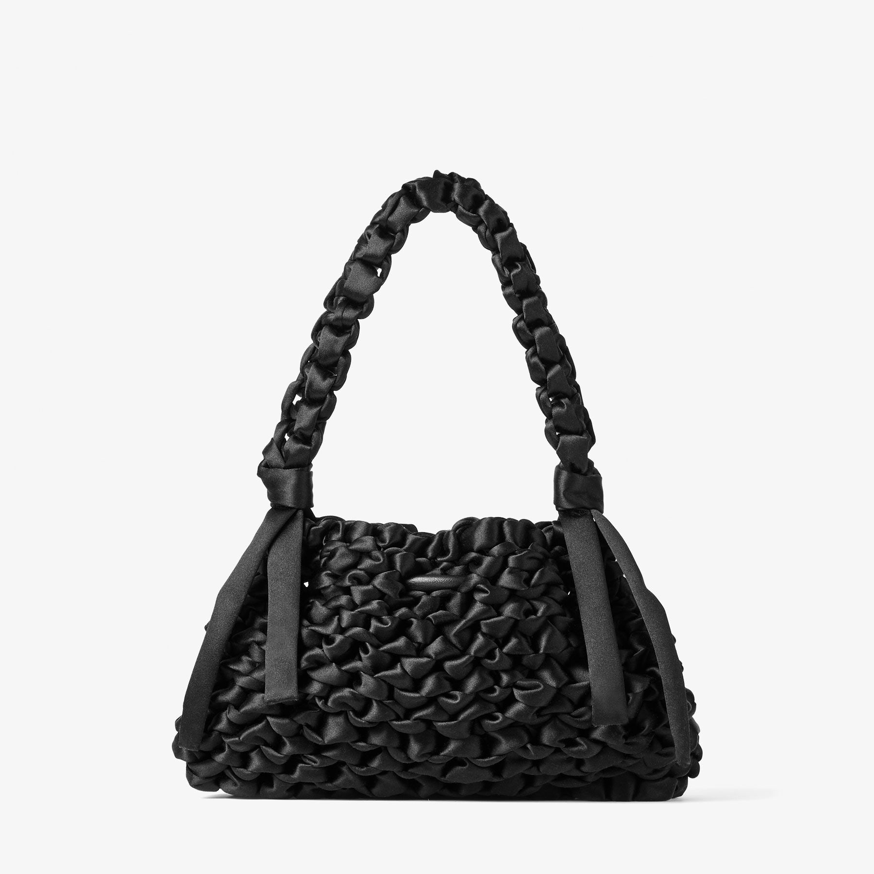 Cinch S | Black Woven Satin Shoulder Bag | JIMMY CHOO