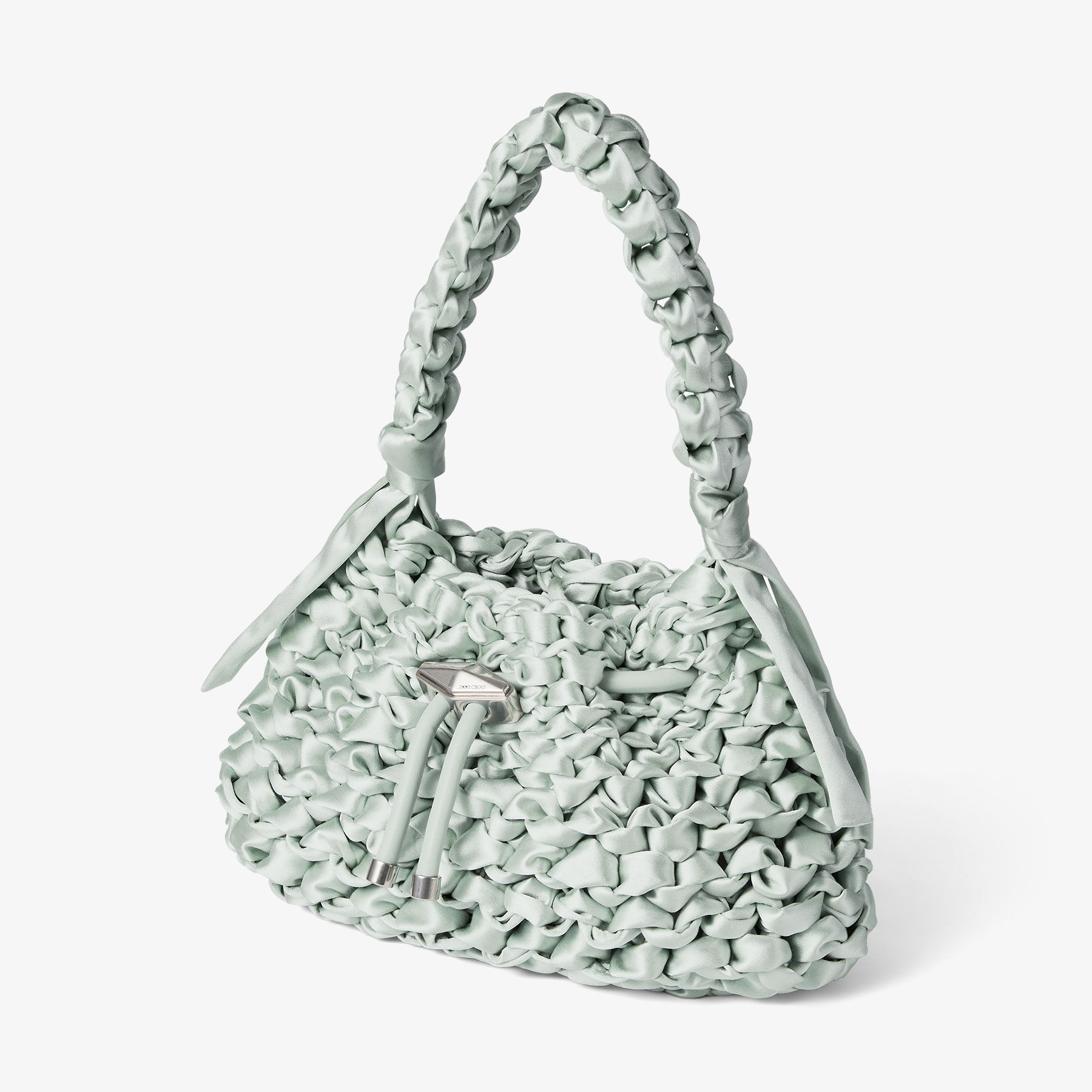 Cinch S | Light Verde Woven Satin Shoulder Bag | JIMMY CHOO