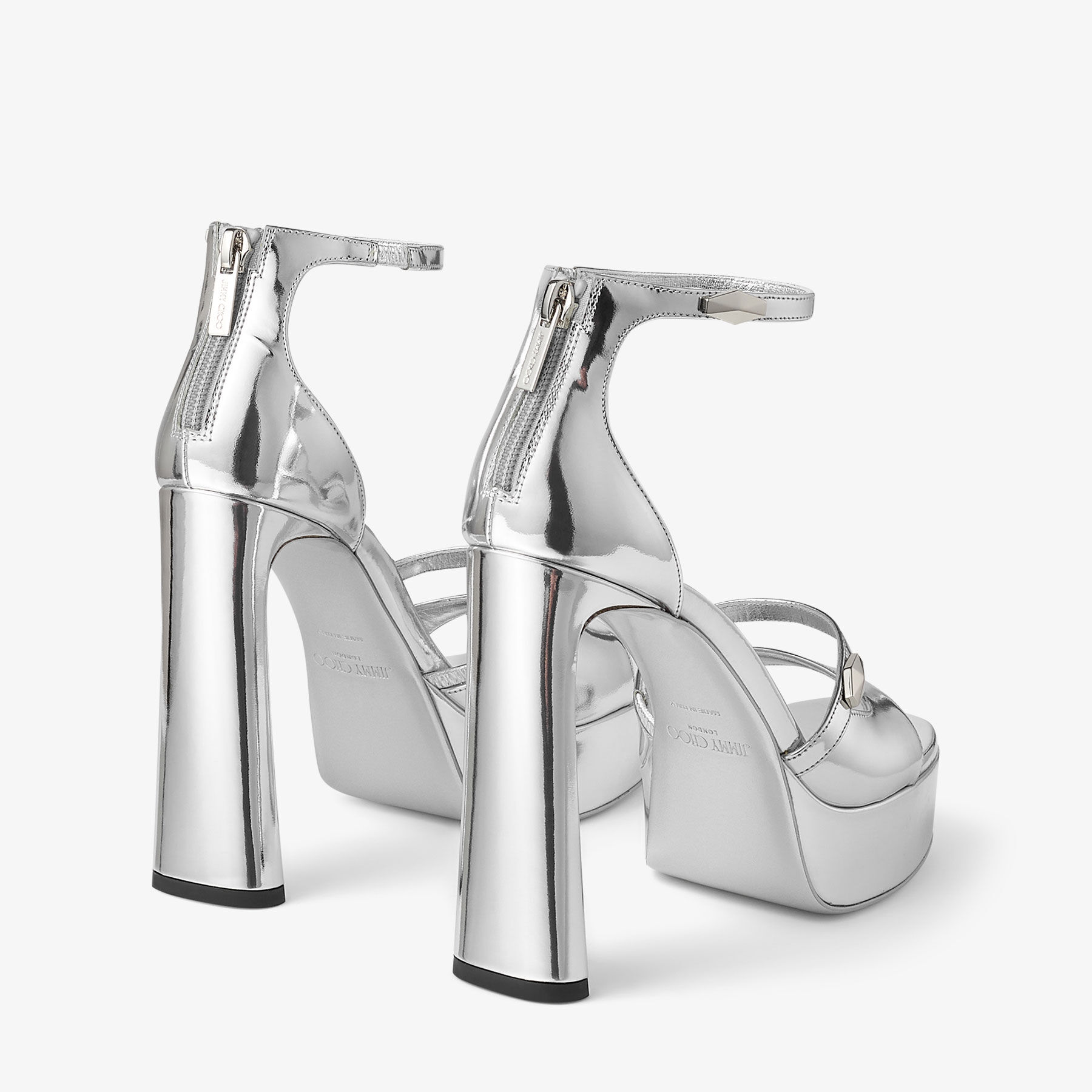 Claressa Platform 125 | Silver Liquid Metal Leather Platform Sandals ...