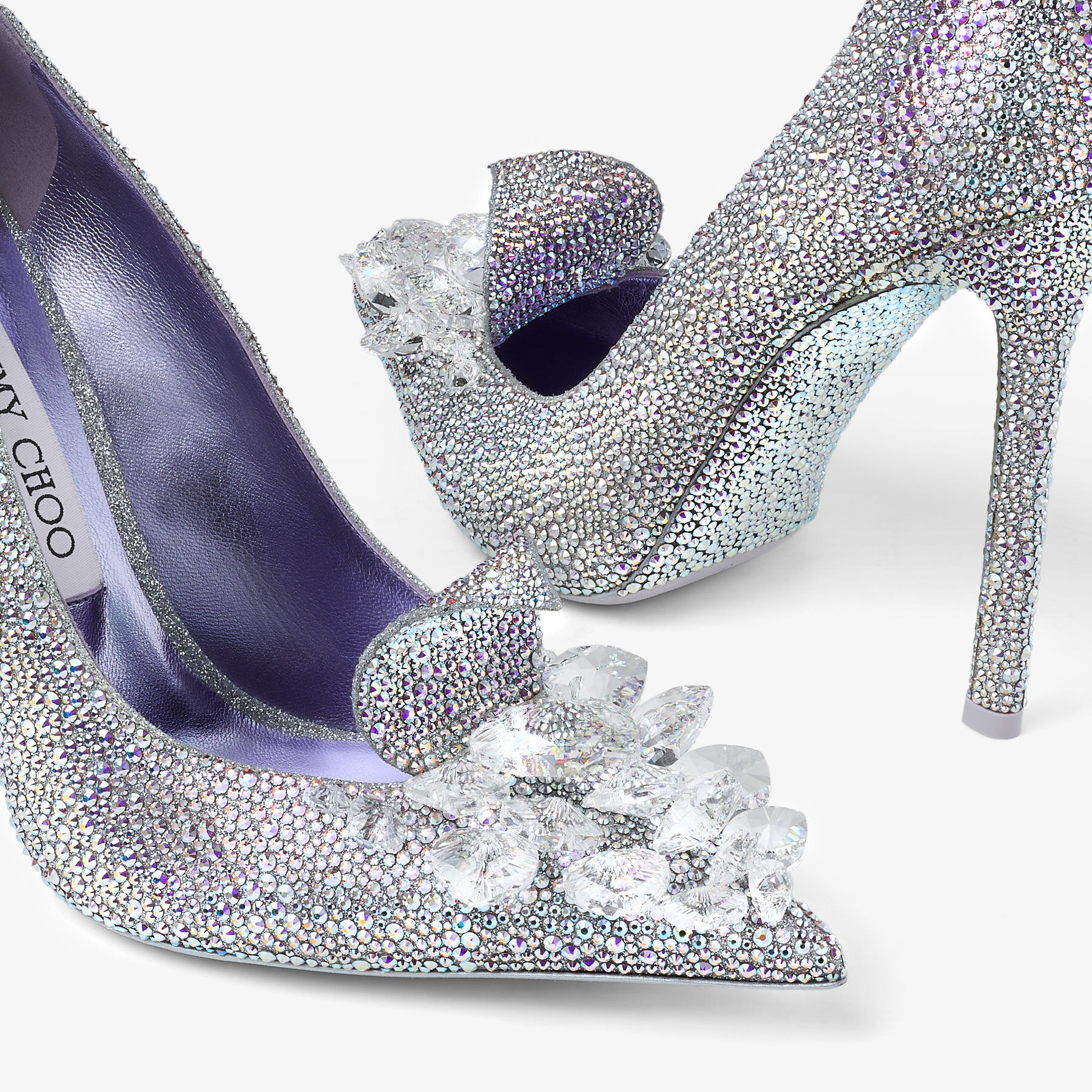 Crystal Slipper 110 | Iridescent Crystal Pointed-Toe Pumps with Hearts ...