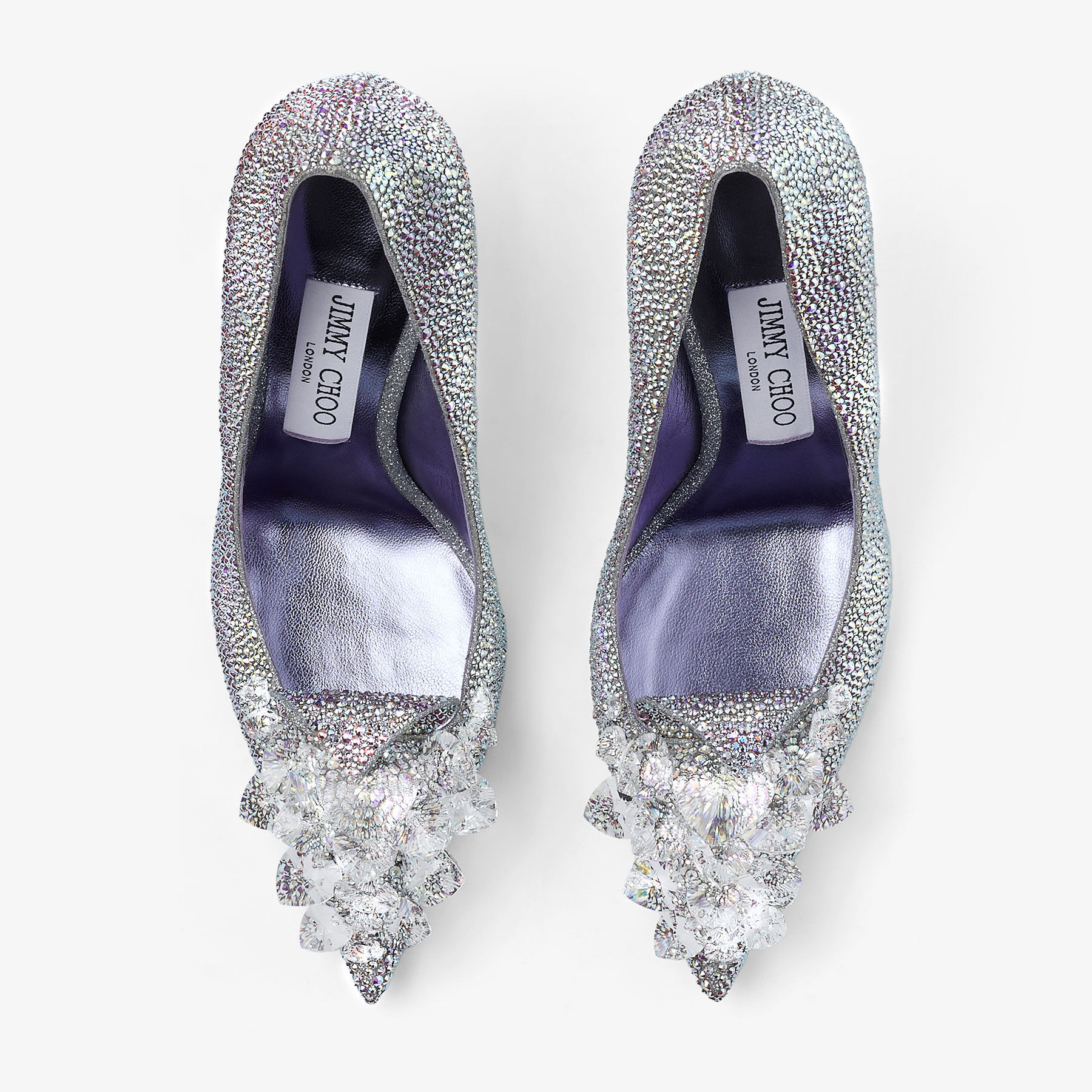 Crystal Slipper 110 | Iridescent Crystal Pointed-Toe Pumps with Hearts ...