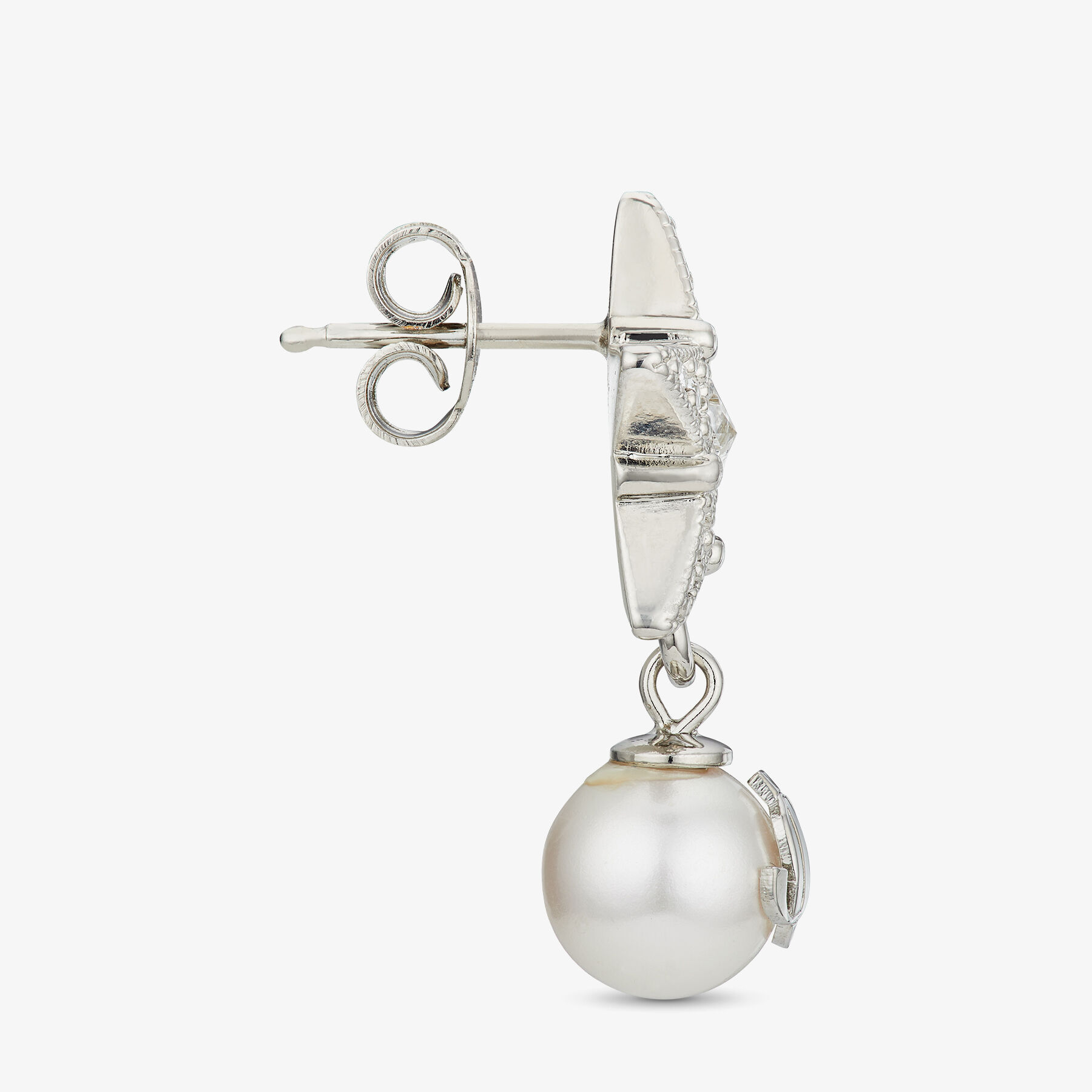 Silver-Finish Metal Star Earrings with White Resin Pearls and crystals ...