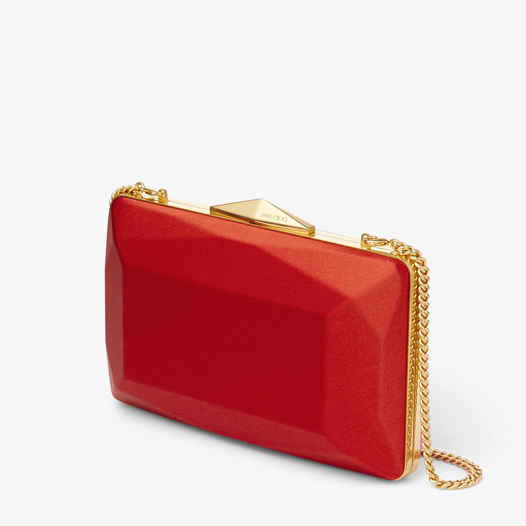 Diamond Box Clutch | Fuchsia and Paprika Satin Box Clutch Bag | JIMMY CHOO