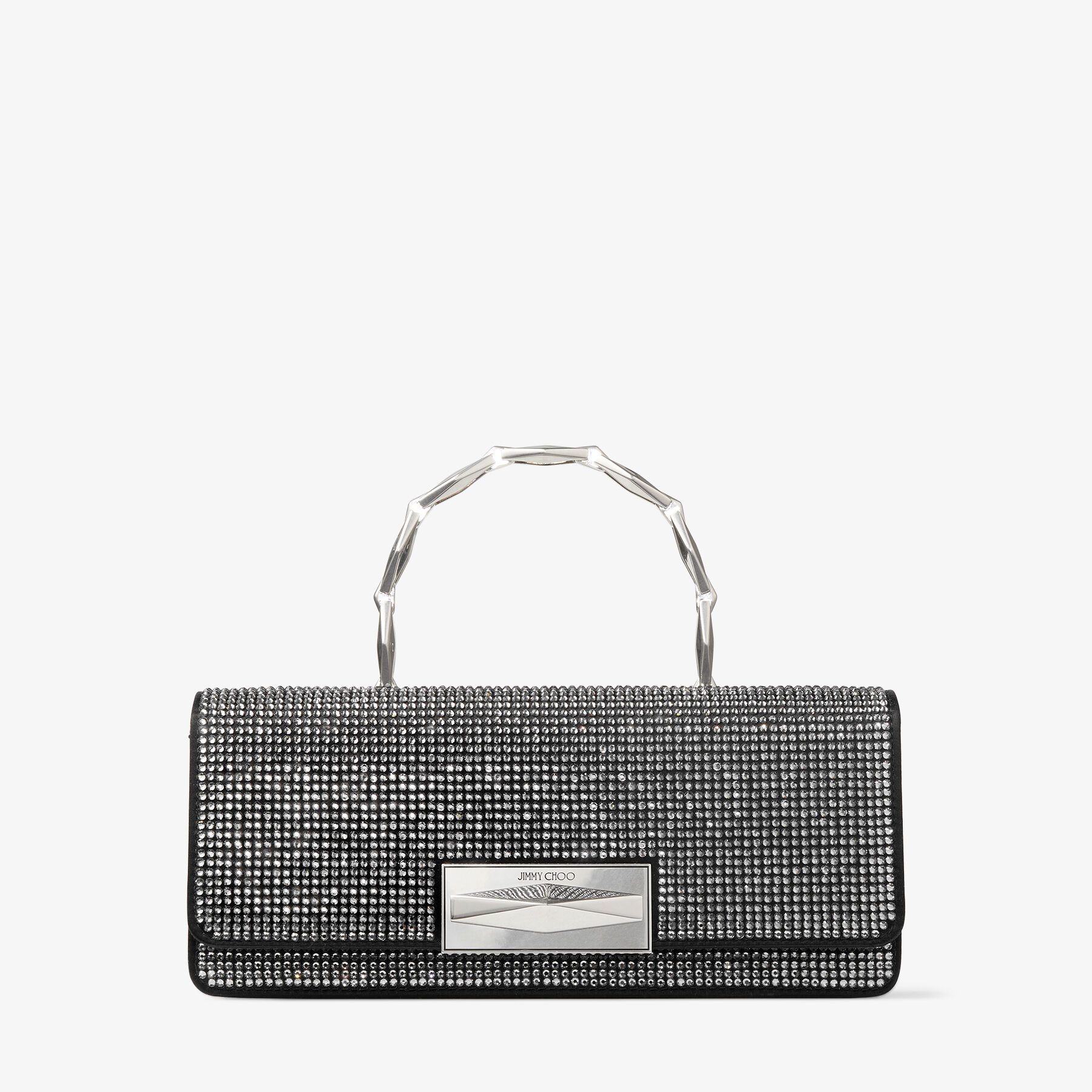 Diamond Chain Top Handle | Black Crystal Top Handle Bag | JIMMY CHOO