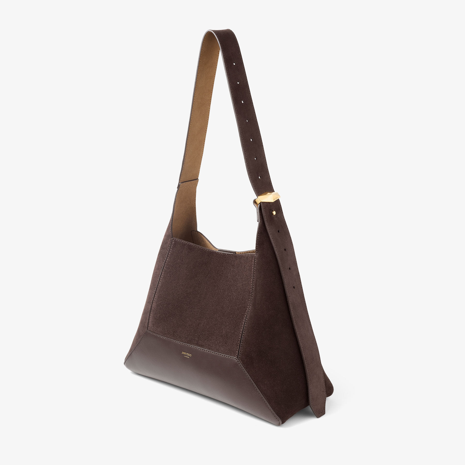 Diamond Hobo/M | Coffee Suede Shoulder Bag | JIMMY CHOO