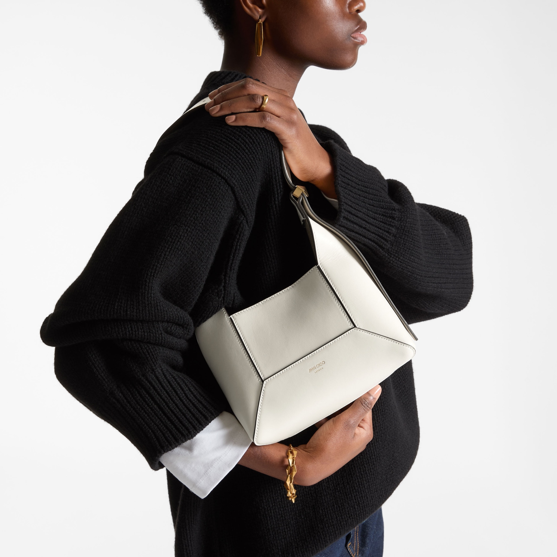 Diamond Hobo/S | Latte Leather Shoulder Bag | JIMMY CHOO