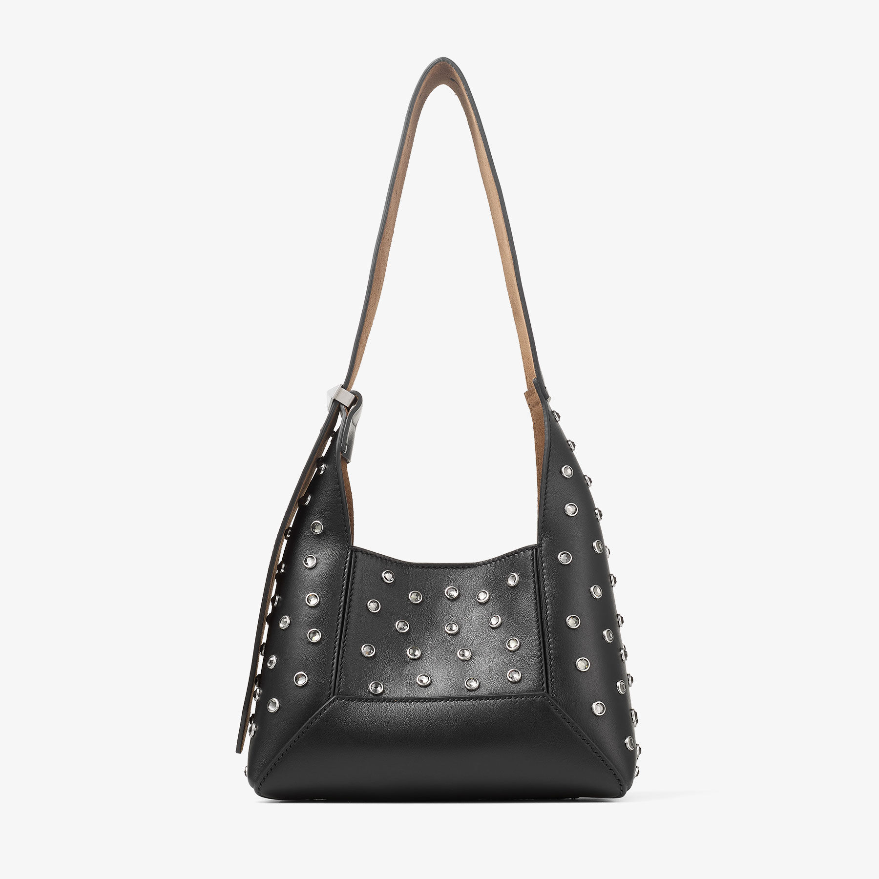 Diamond Hobo/S | Black Leather Crystal Shoulder Bag | JIMMY CHOO