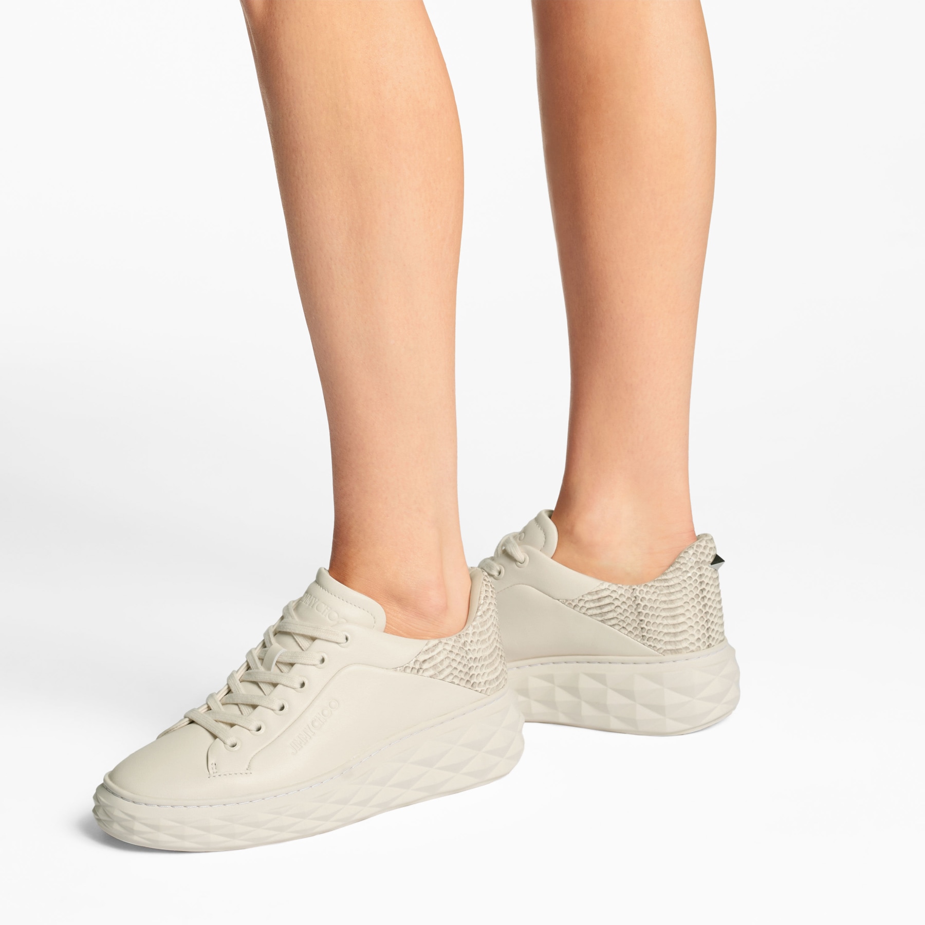 Diamond Maxi F II |Latte & Roccia Snake Print Nappa Leather Trainers | JIMMY CHOO