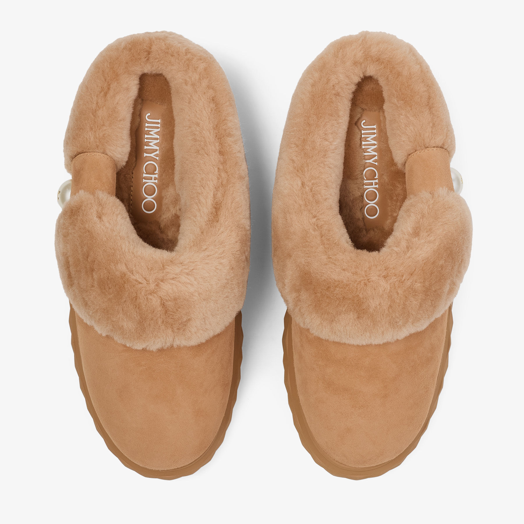 Diamond Maxi Mule F | Toffee Suede Mules with Shearling | JIMMY CHOO