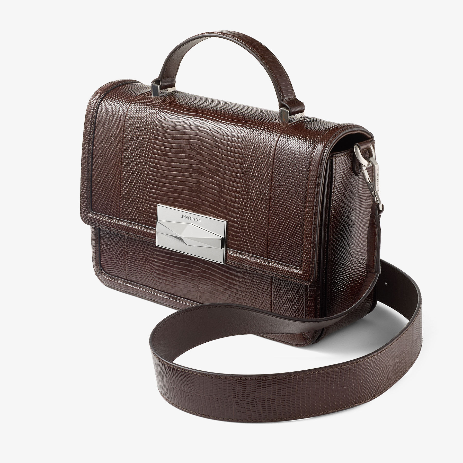 Diamond TH L-M| Coffee Lizard Printed Leather Bag | JIMMY CHOO