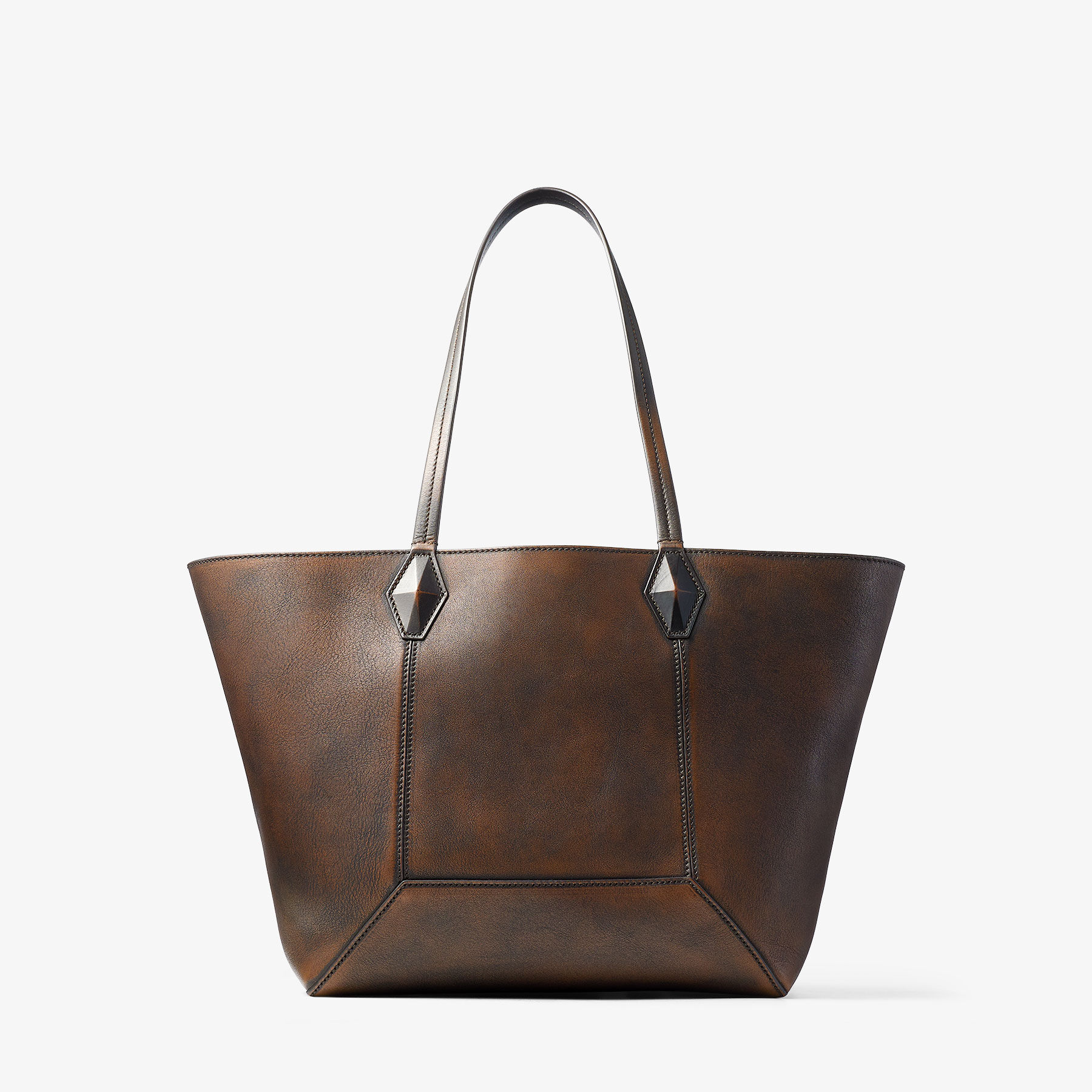 Diamond Tote M | Cognac Smooth Calf Leather Tote Bag | JIMMY CHOO