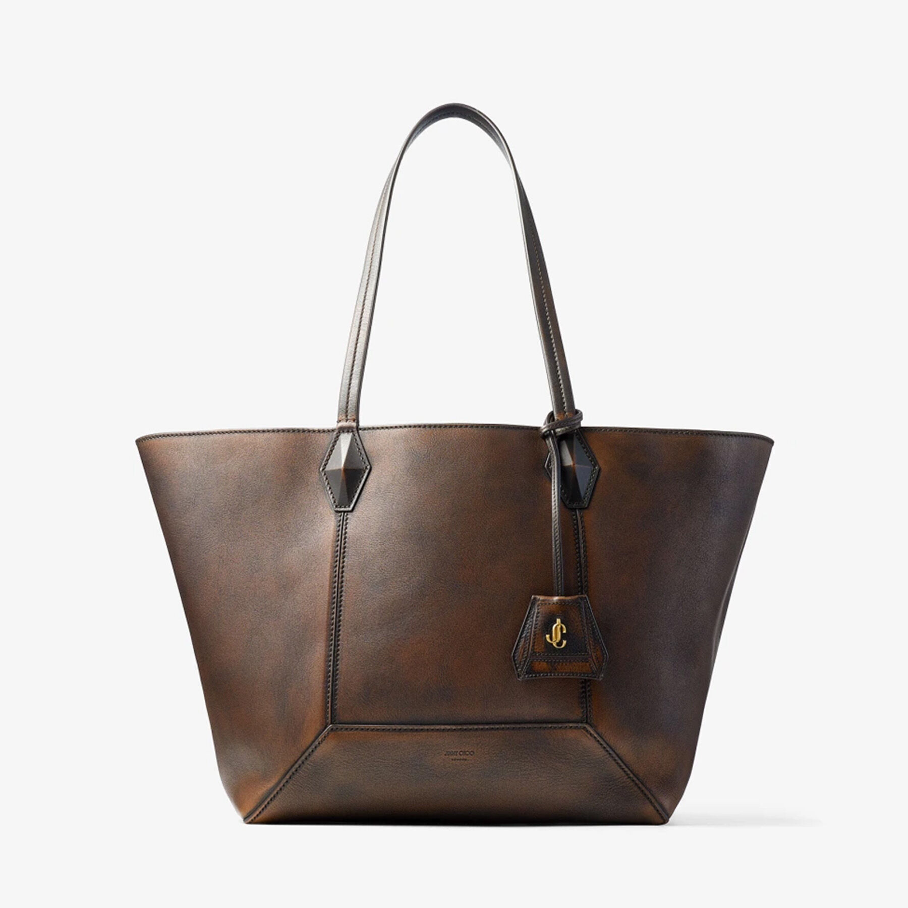 Diamond Tote M | Cognac Smooth Calf Leather Tote Bag | JIMMY CHOO