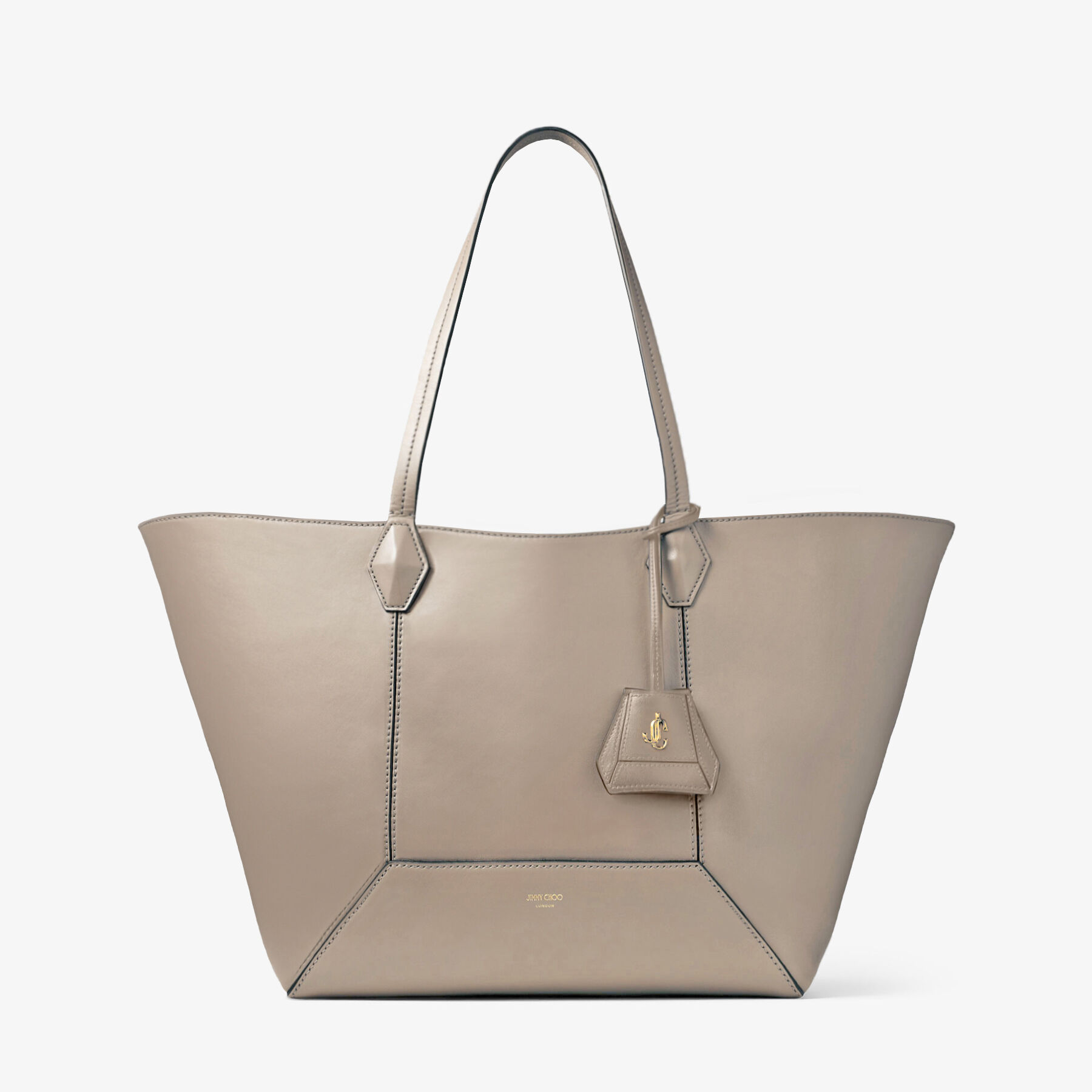 Diamond Tote/M | Taupe Calf Leather Tote Bag | JIMMY CHOO