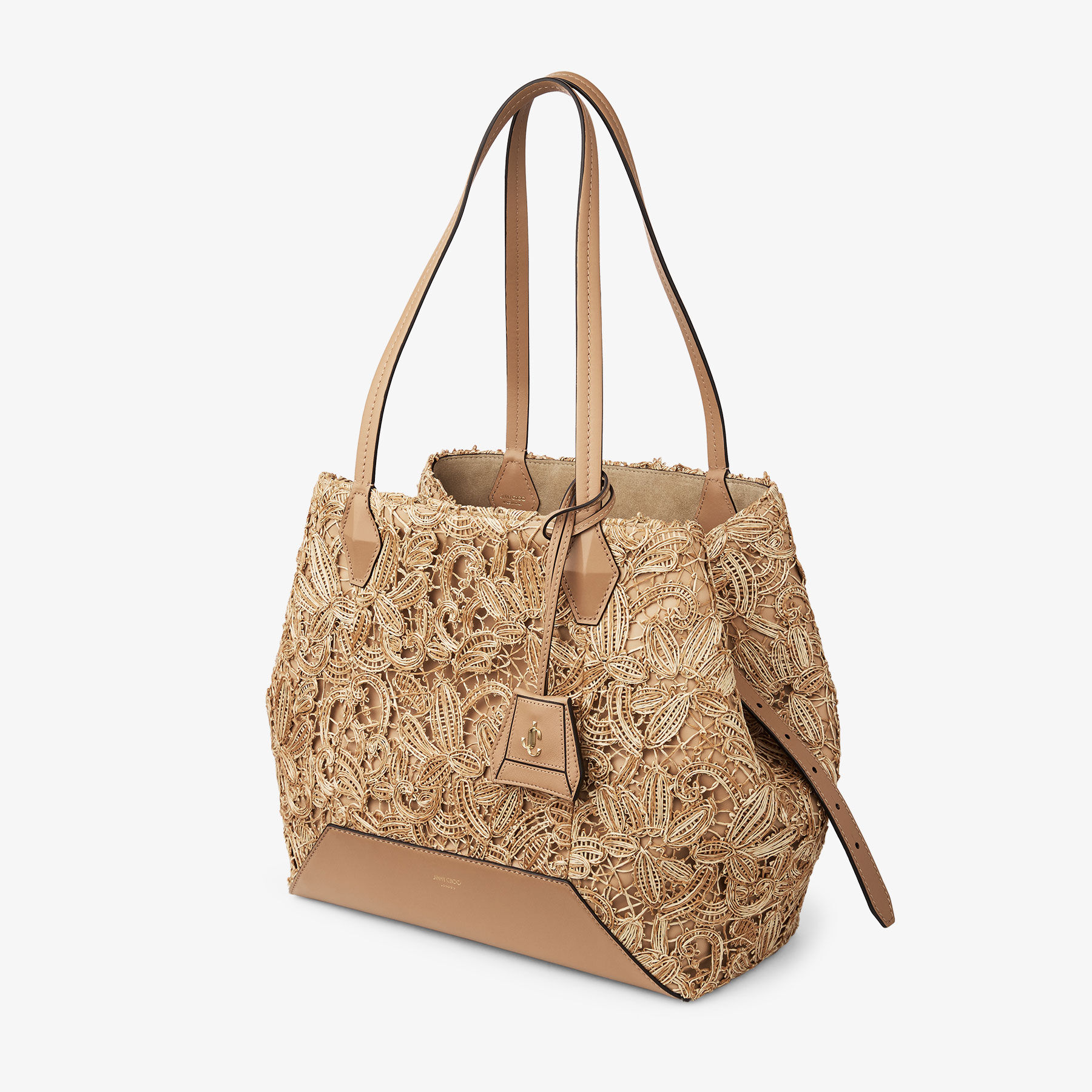 Diamond Tote Medium | Natural Flower Woven Raffia Tote Bag | JIMMY CHOO