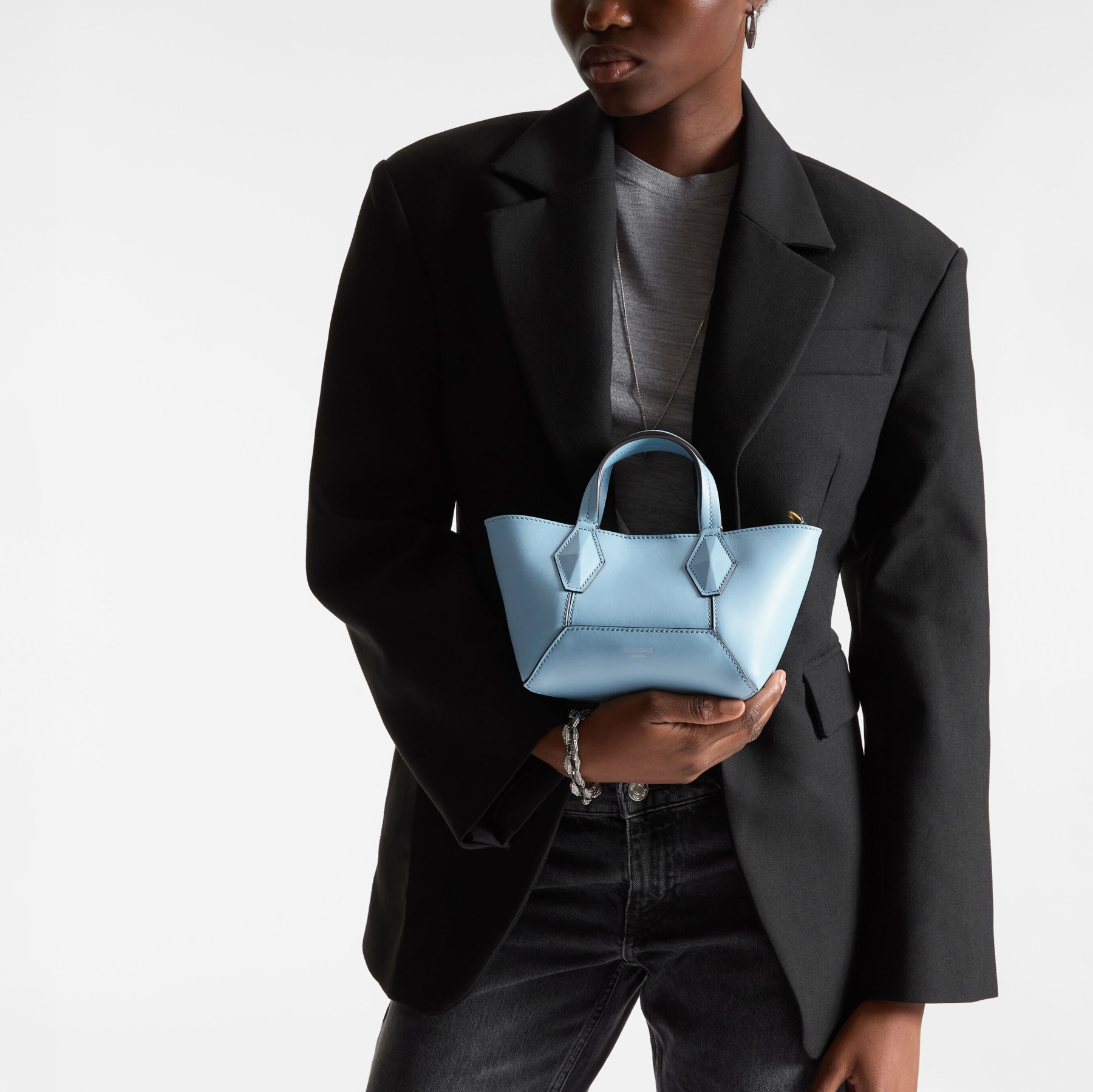 Diamond Tote/XS | Dusty Blue Leather Mini Tote Bag | JIMMY CHOO