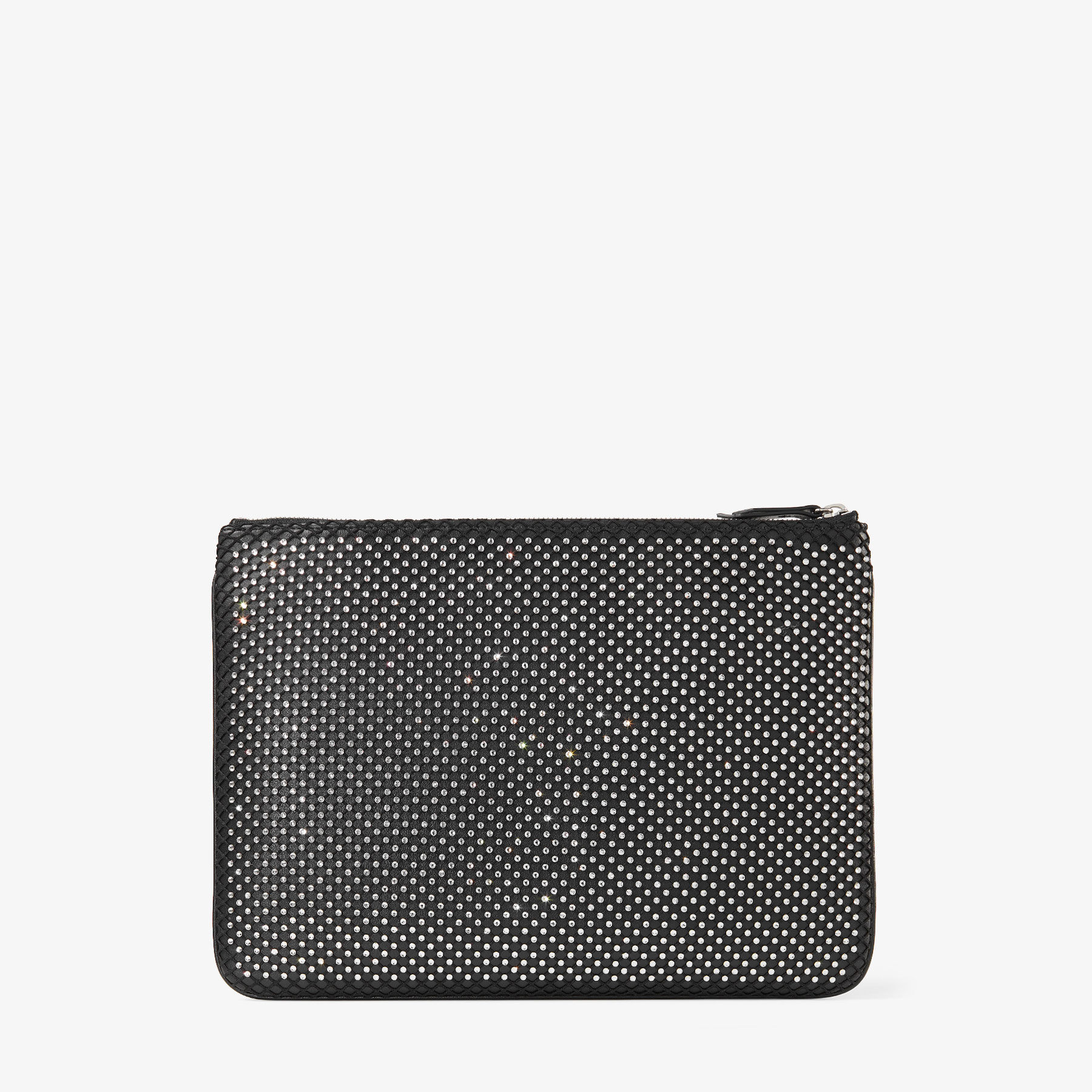 Diamond Zip Pouch | Black Smooth Leather Zip Pouch with Crystal Mesh ...