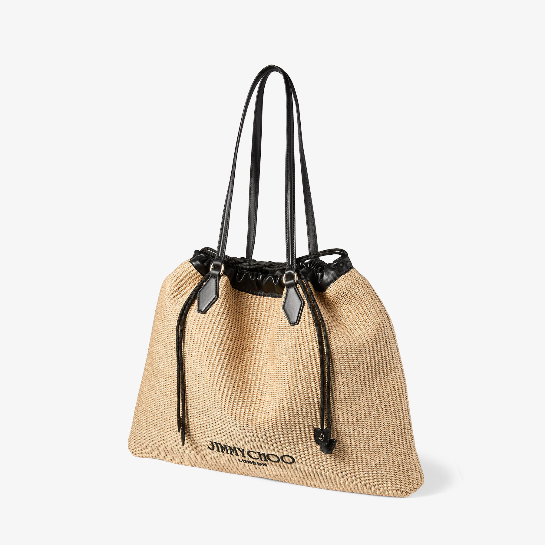Drawstring Tote Large | Natural Soft Raffia Tote Bag with Smooth Calf ...