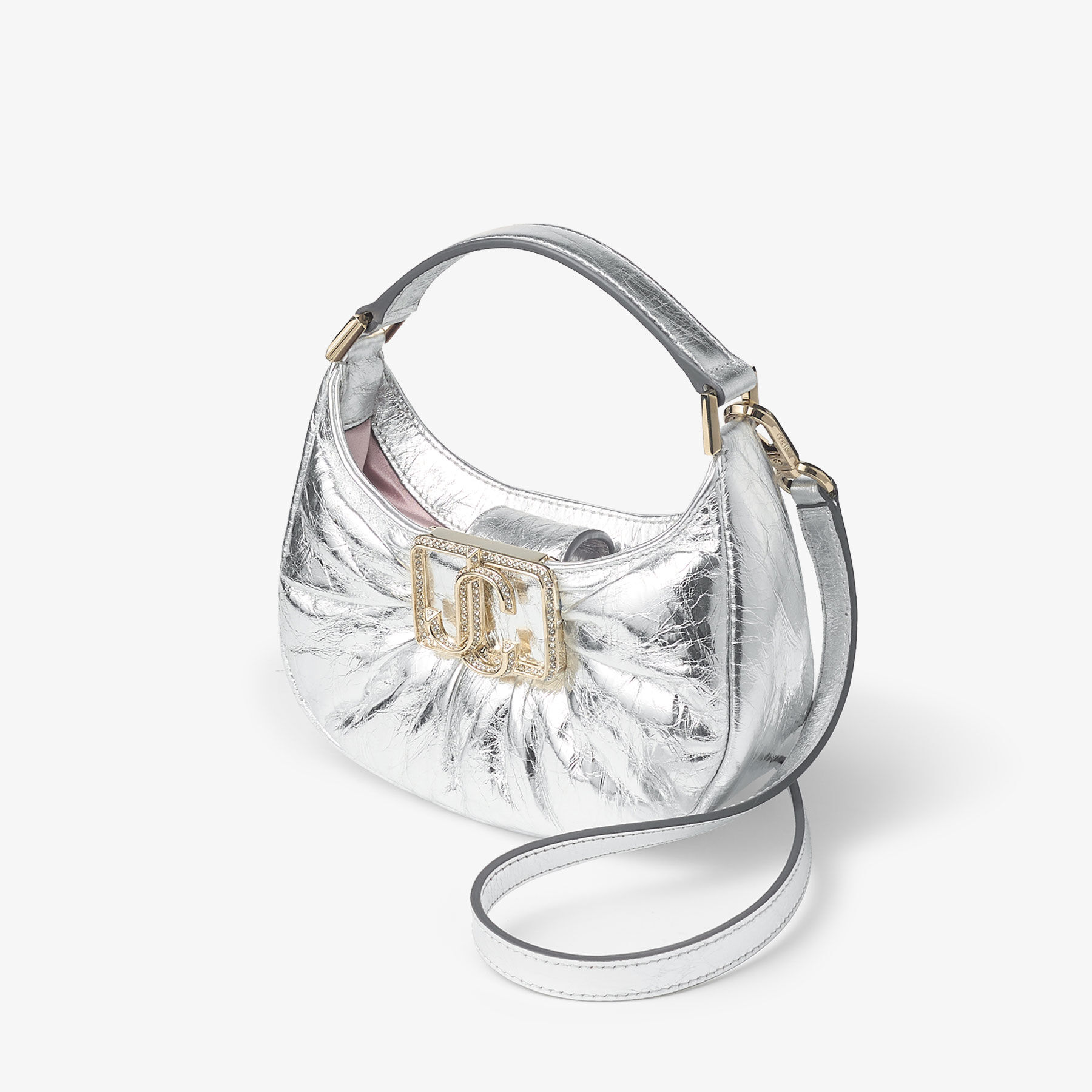 Edie Hobo Mini | Silver Vintage Metallic Leather Mini Bag | JIMMY CHOO