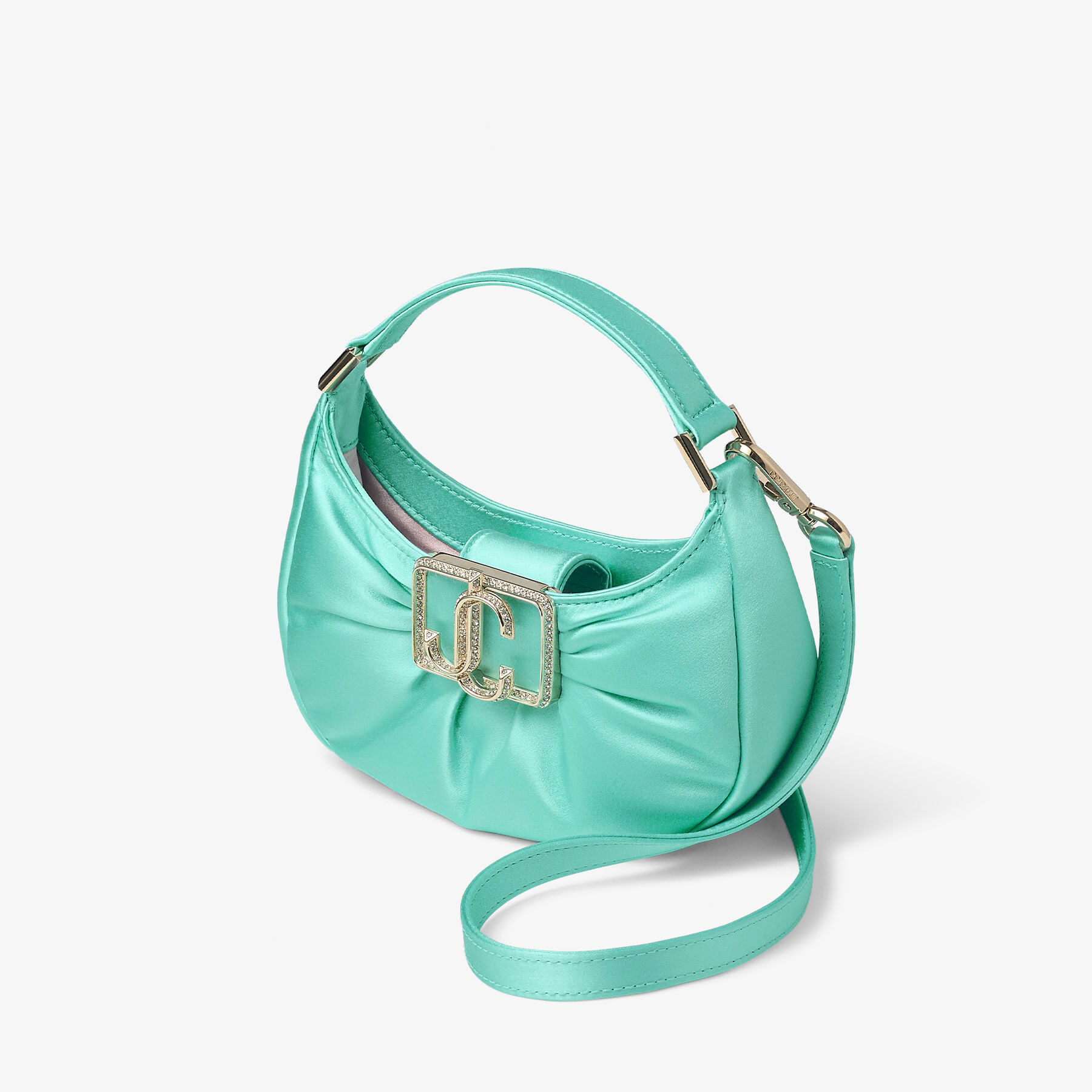 Edie Hobo Mini | Aqua Green Satin Mini Bag | JIMMY CHOO