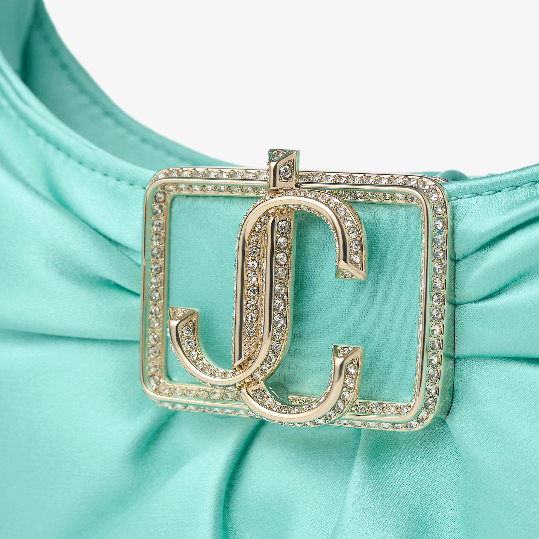Edie Hobo Mini | Aqua Green Satin Mini Bag | JIMMY CHOO
