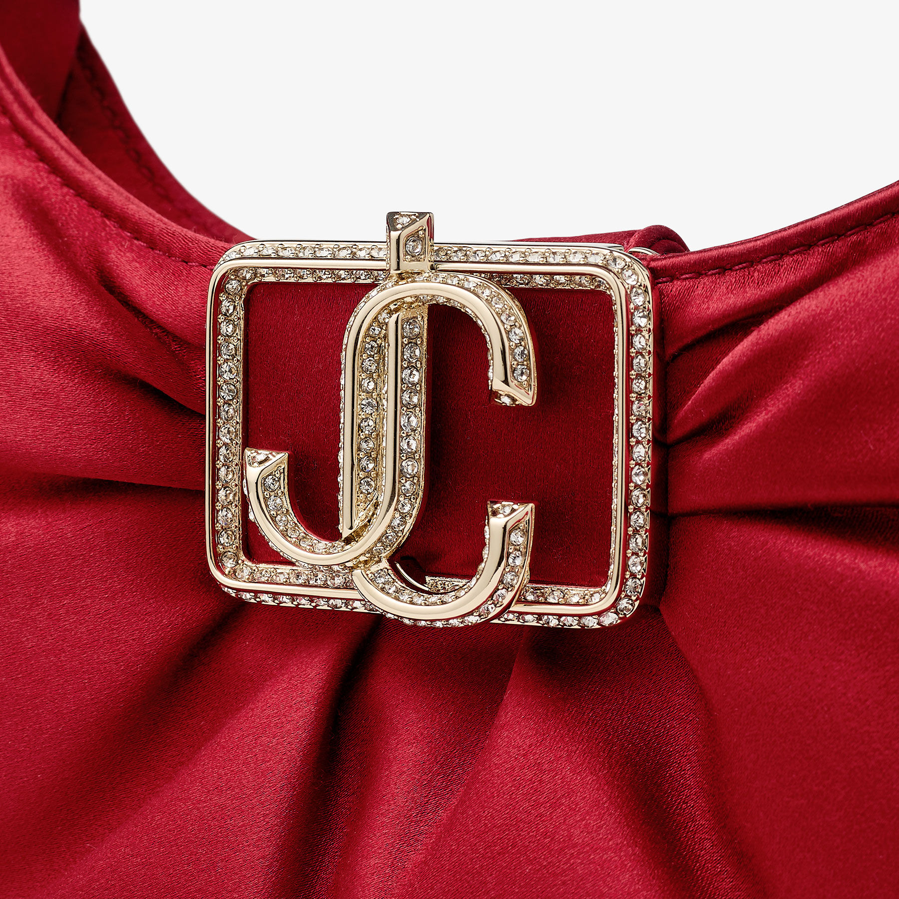Edie Hobo Mini | Ruby Red Satin Mini Bag | JIMMY CHOO