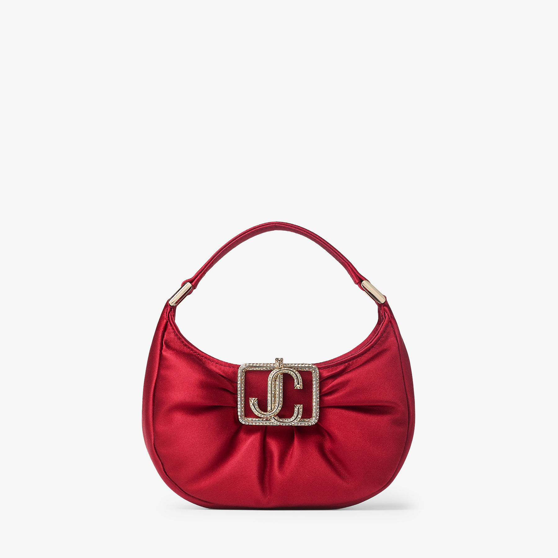 Edie Hobo Mini | Ruby Red Satin Mini Bag | JIMMY CHOO