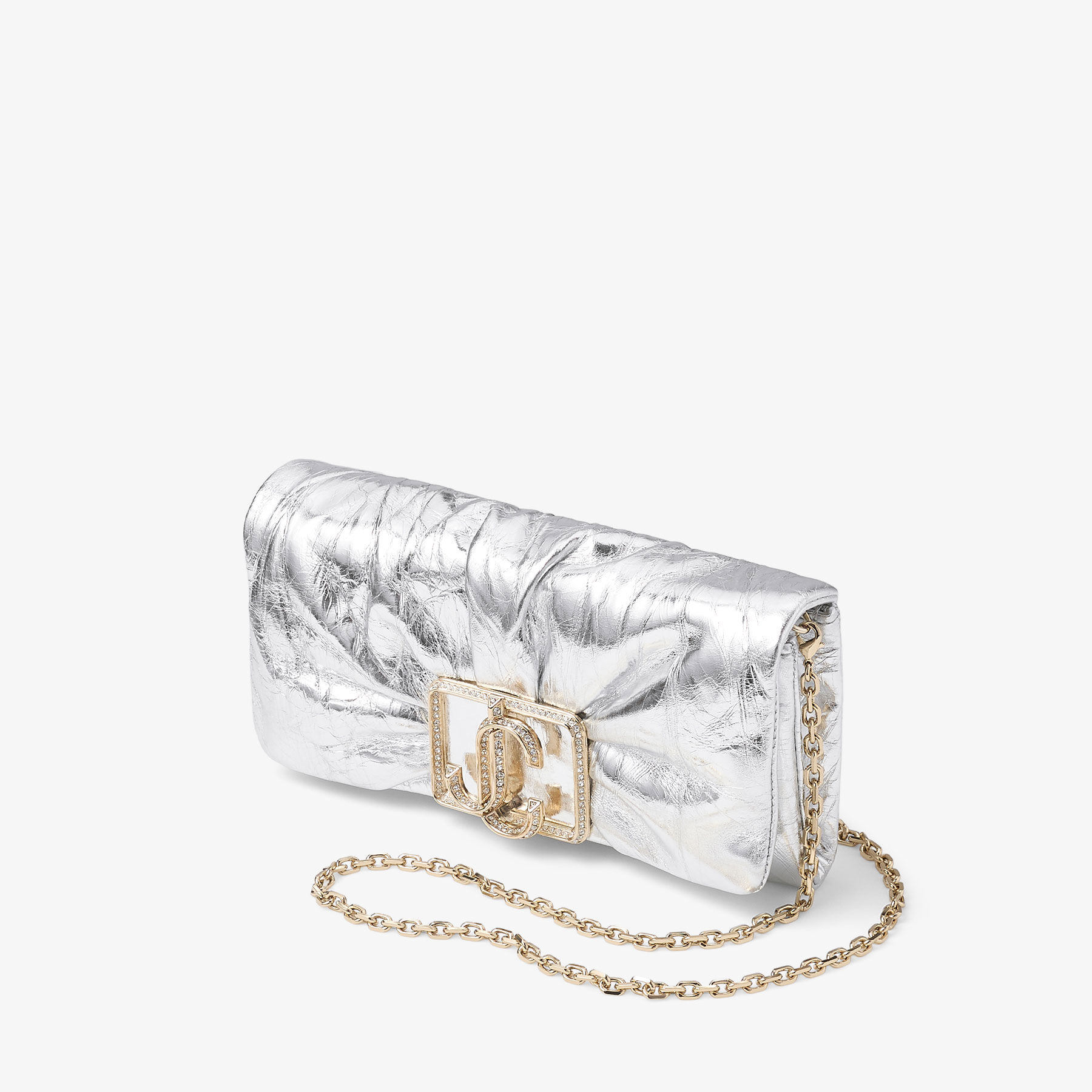 Edie Wallet With Chain | Silver Vintage Metallic Leather Mini Bag ...