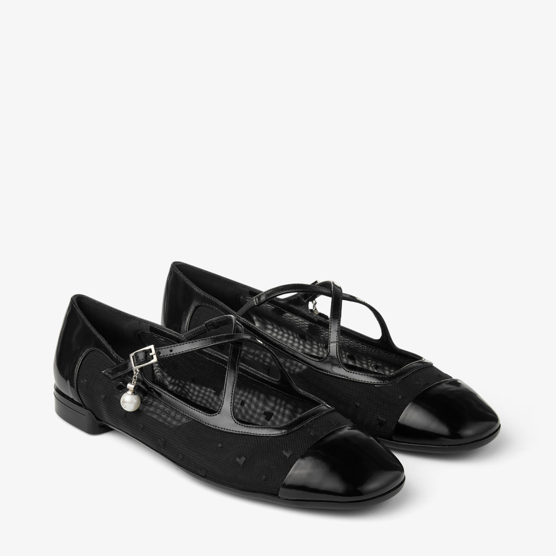 Eleri Ballerina | Black Spazzolato and Heart Mesh Ballerina Flats with ...