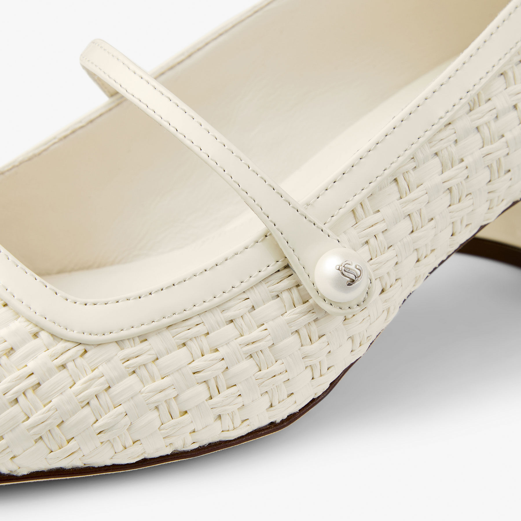 Elisa 45 | Latte Patent Leather and Raffia Pumps | JIMMY CHOO