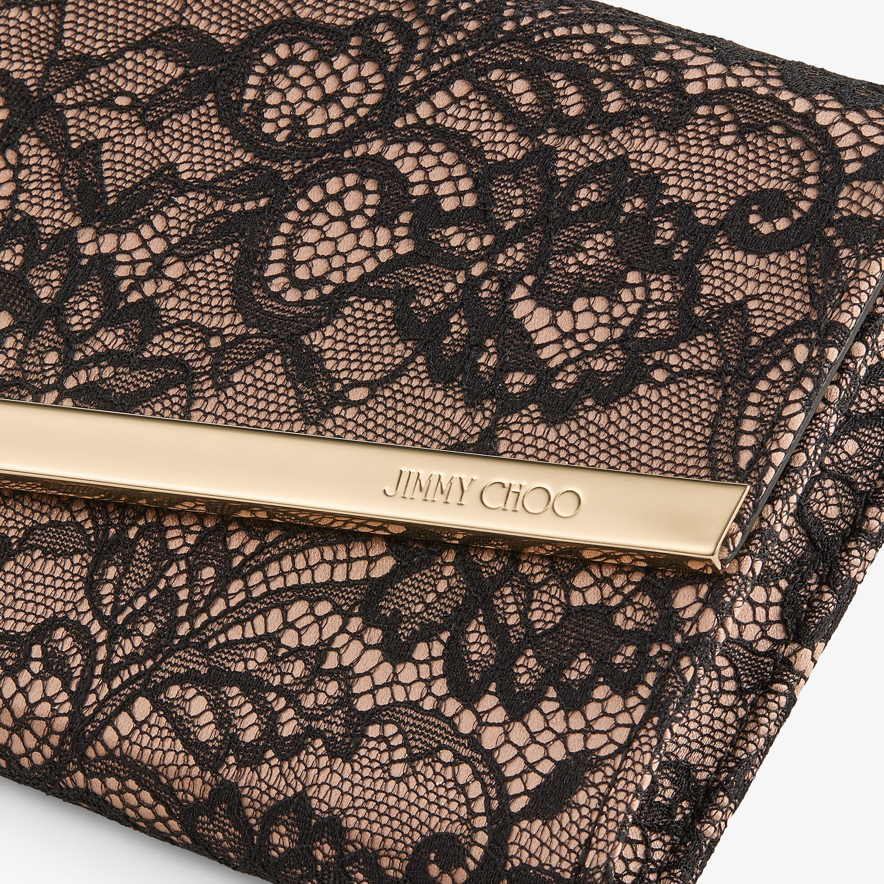 Emmie | Black and Ballet Pink Jimmy Choo Lace Clutch Bag | JIMMY CHOO