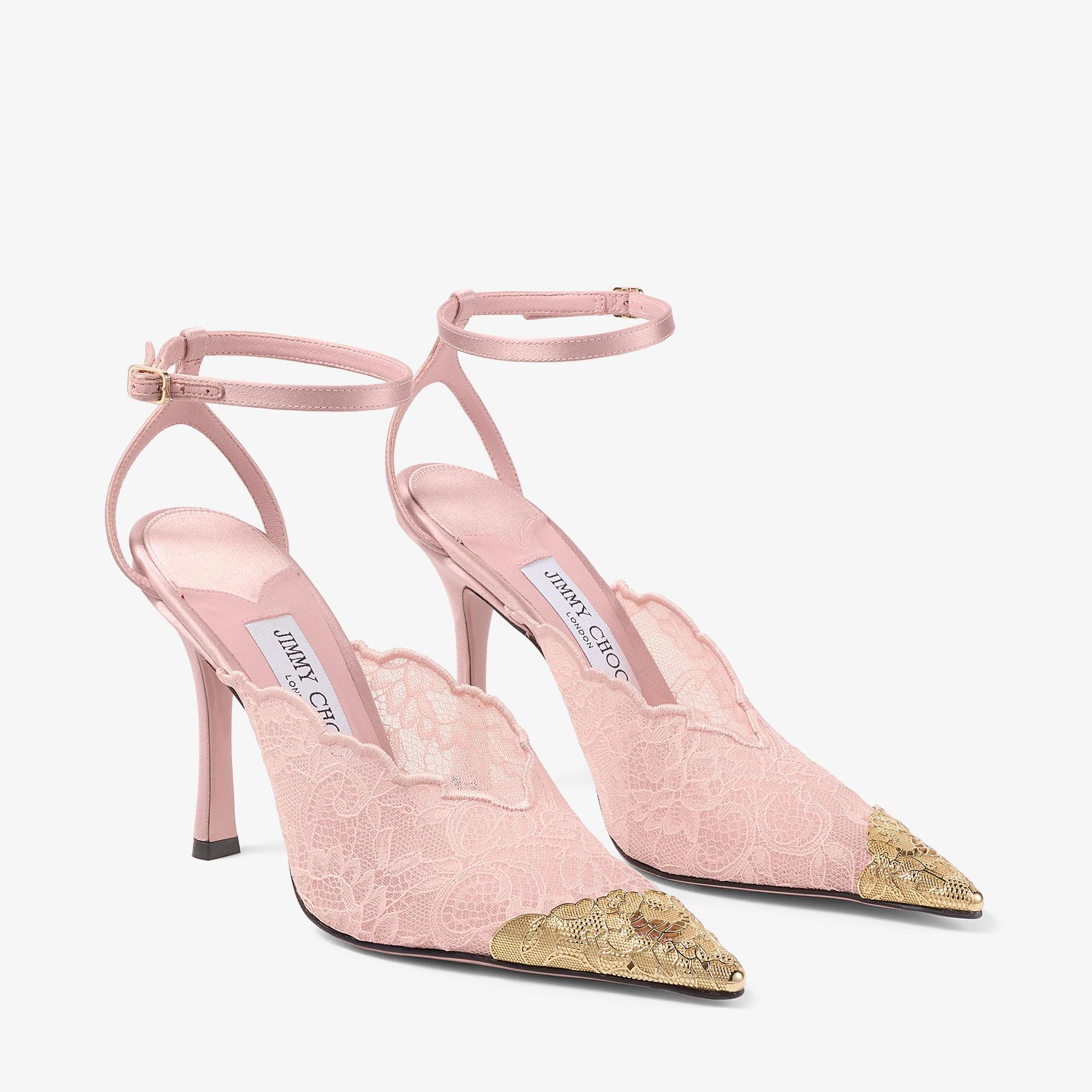 Faiz 100 | Rose Jimmy Choo Lace Pumps with Metal Lace Detail | JIMMY CHOO