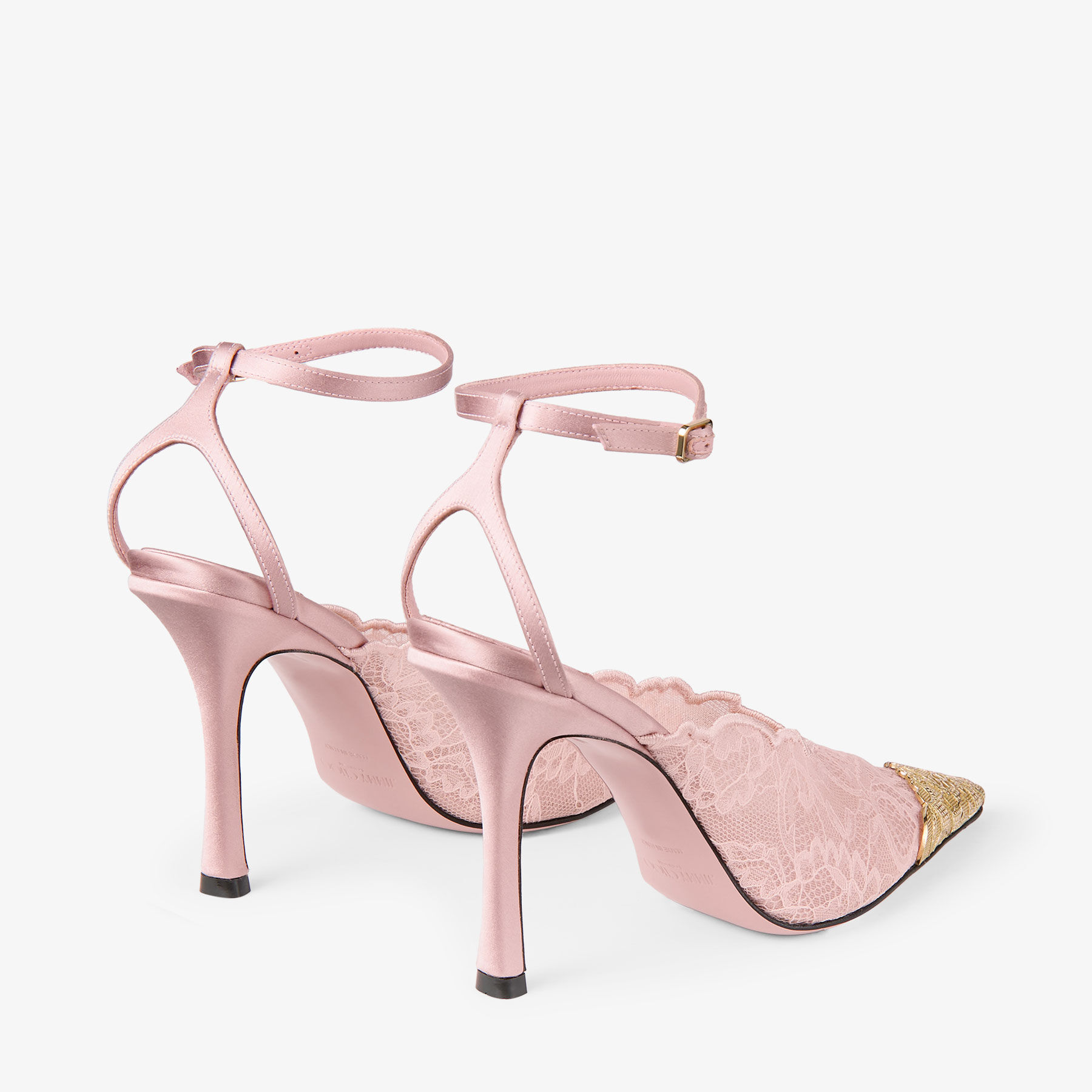 Faiz 100 | Rose Jimmy Choo Lace Pumps with Metal Lace Detail | JIMMY CHOO