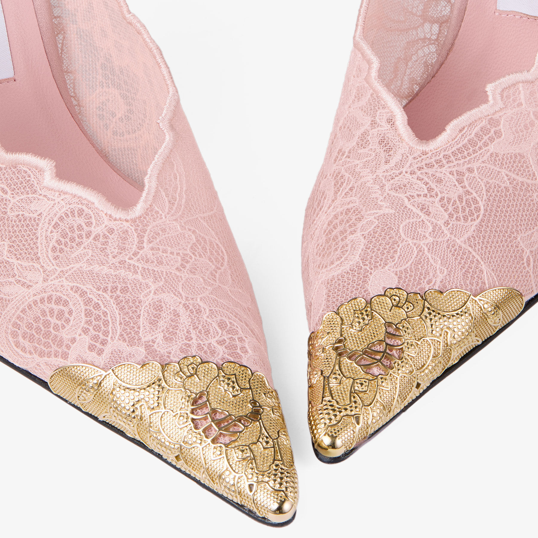 Faiz 100 | Rose Jimmy Choo Lace Pumps with Metal Lace Detail | JIMMY CHOO