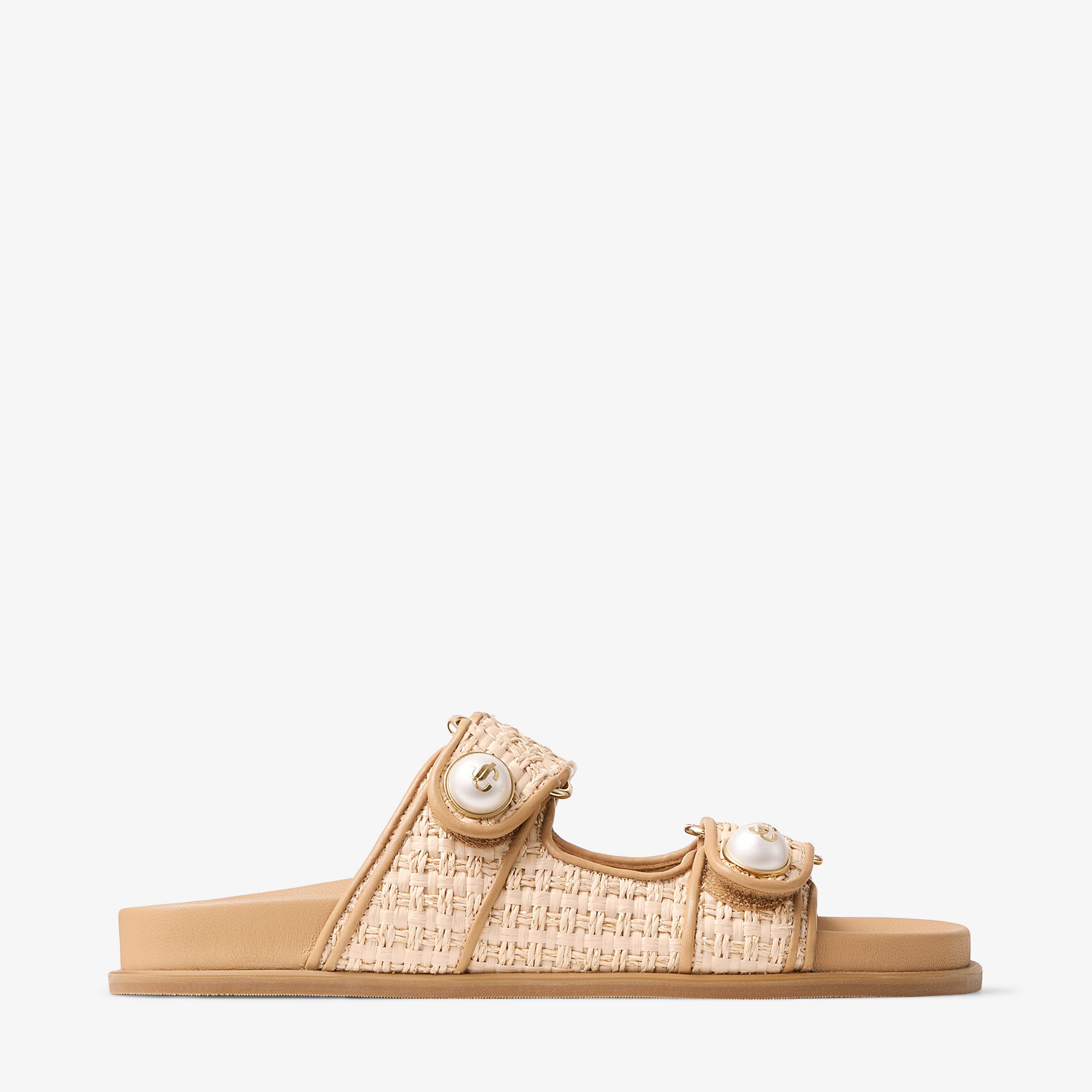 Fayence Sandal | Natural/Cappuccino Raffia and Leather Sandals | JIMMY CHOO