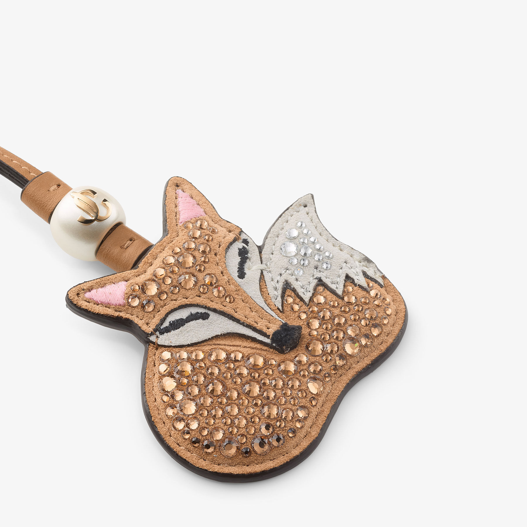 Fox Charm | Toffee Suede Fox Charm with Crystal Hotfix | JIMMY CHOO