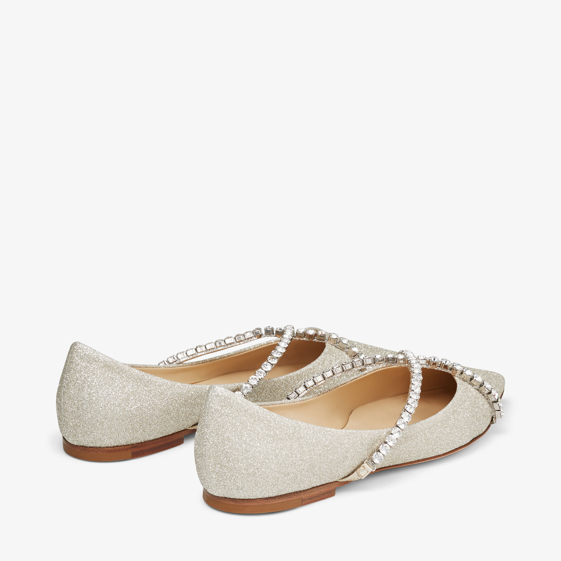 GENEVI FLAT | Platinum Ice Dusty Glitter Pointed-Toe Flats with Crystal Chain | Spring 2023 ...