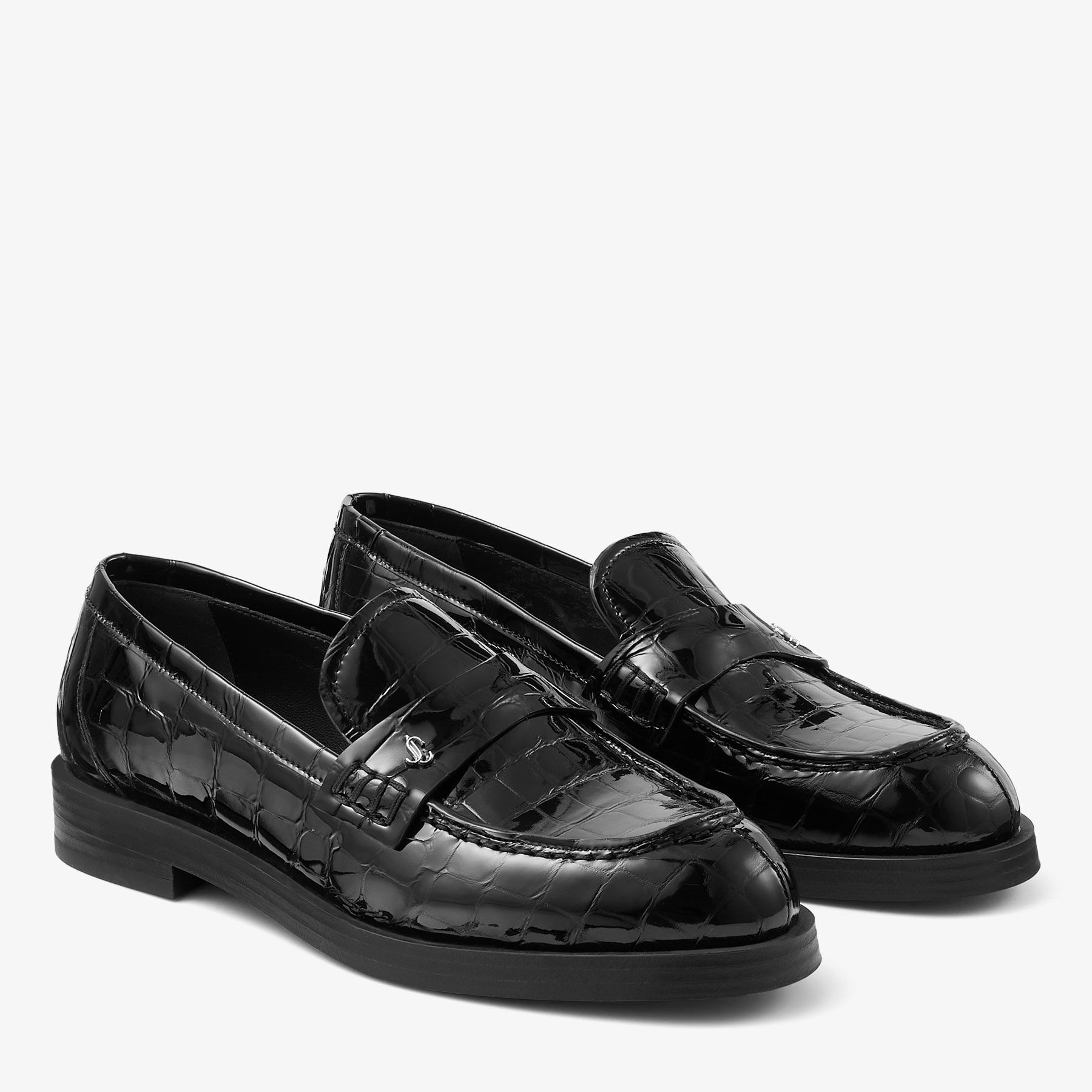 Ivy Loafer | Black Croc Embossed Leather Loafers | JIMMY CHOO