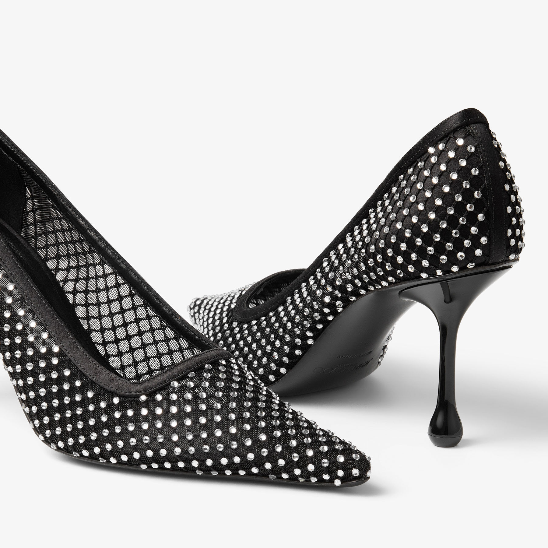 Ixia 80 |Black Satin Crystal Mesh Pumps | JIMMY CHOO