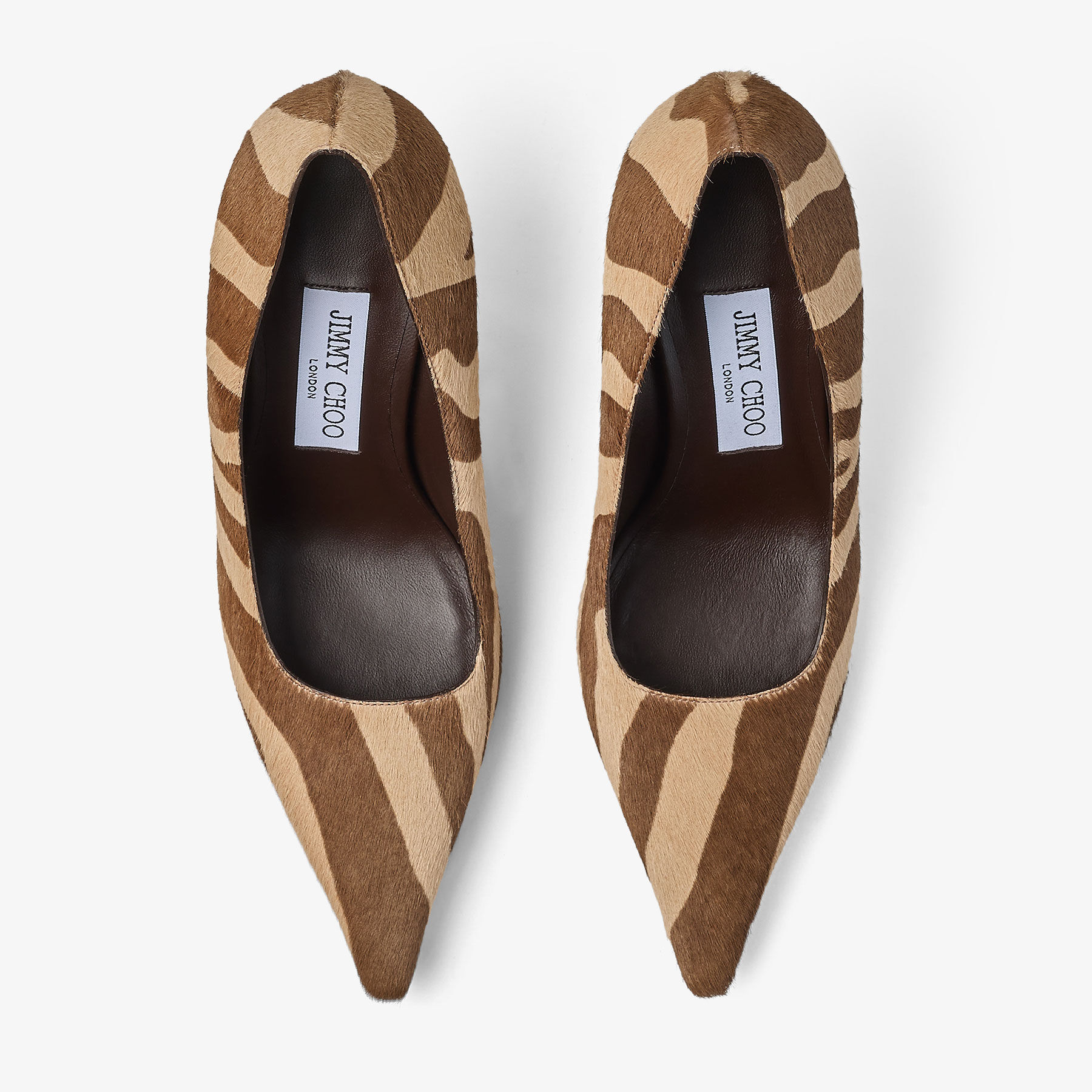 Ixia 80 | Chocolate Zebra Printed Pony Pumps | JIMMY CHOO