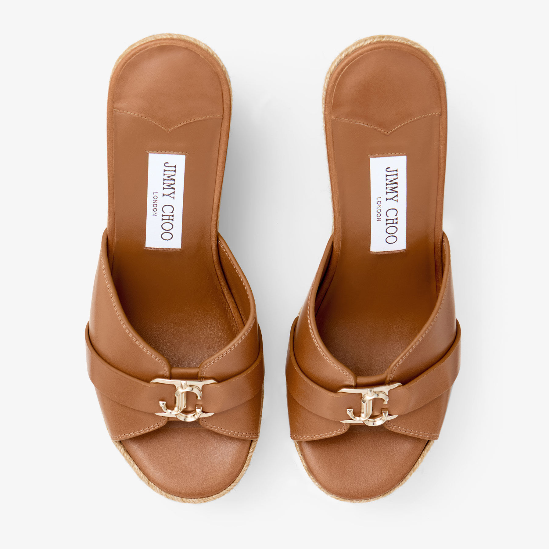 Leda Wedge 100 |Tan Nappa Leather Mule Wedge | JIMMY CHOO