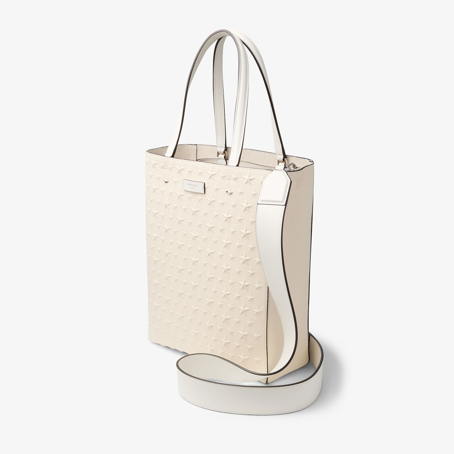 Lenny |Natural/Silver Embossed Canvas Tote Bag| JIMMY CHOO
