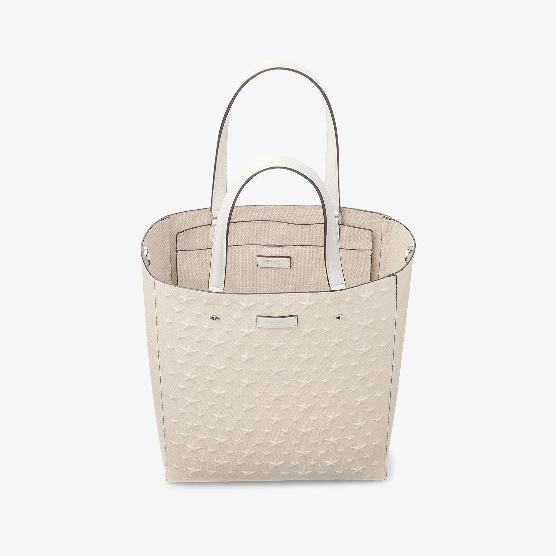 Lenny |Natural/Silver Embossed Canvas Tote Bag| JIMMY CHOO