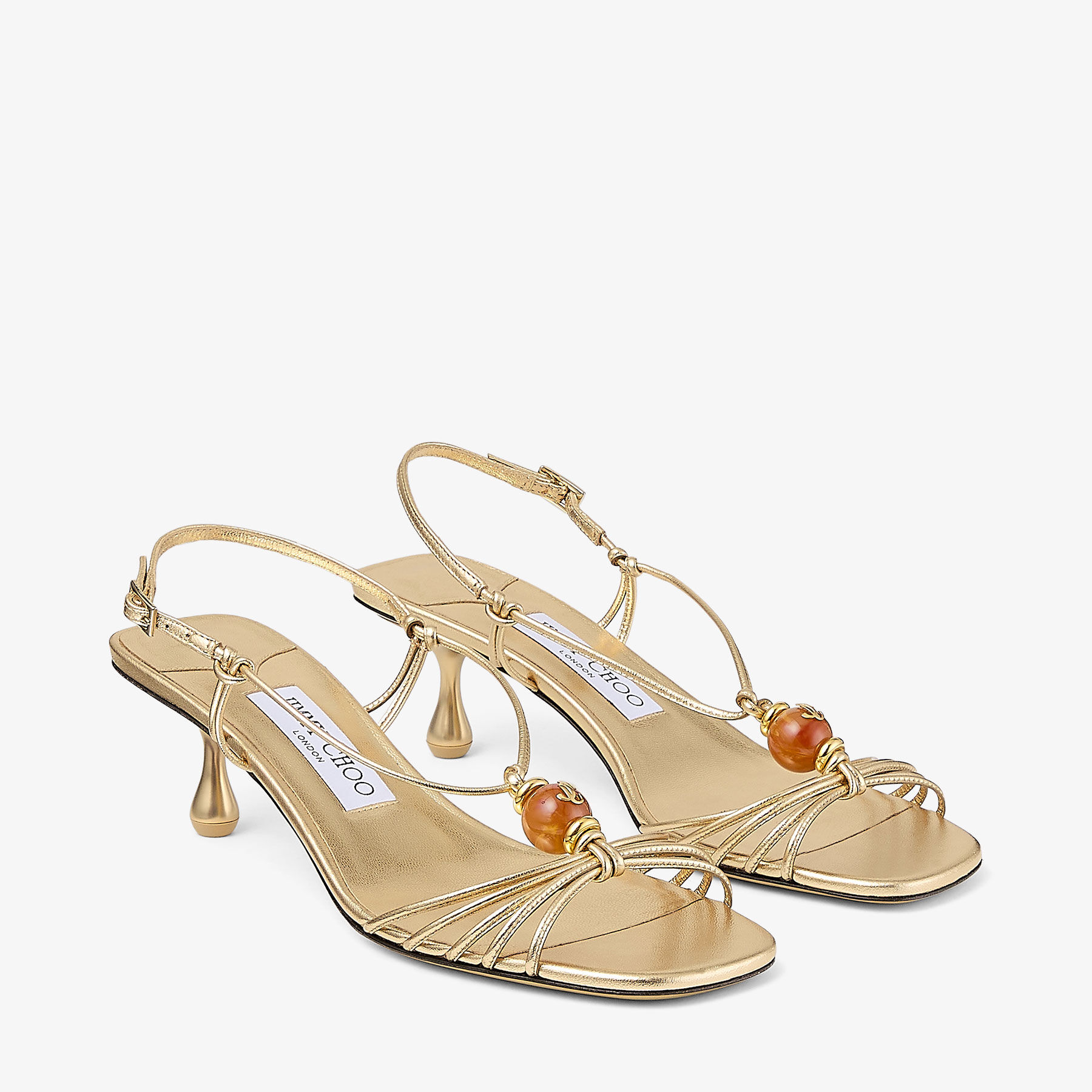 Lova 50 | Gold Metallic Nappa Leather Sandals with Beads | JIMMY CHOO