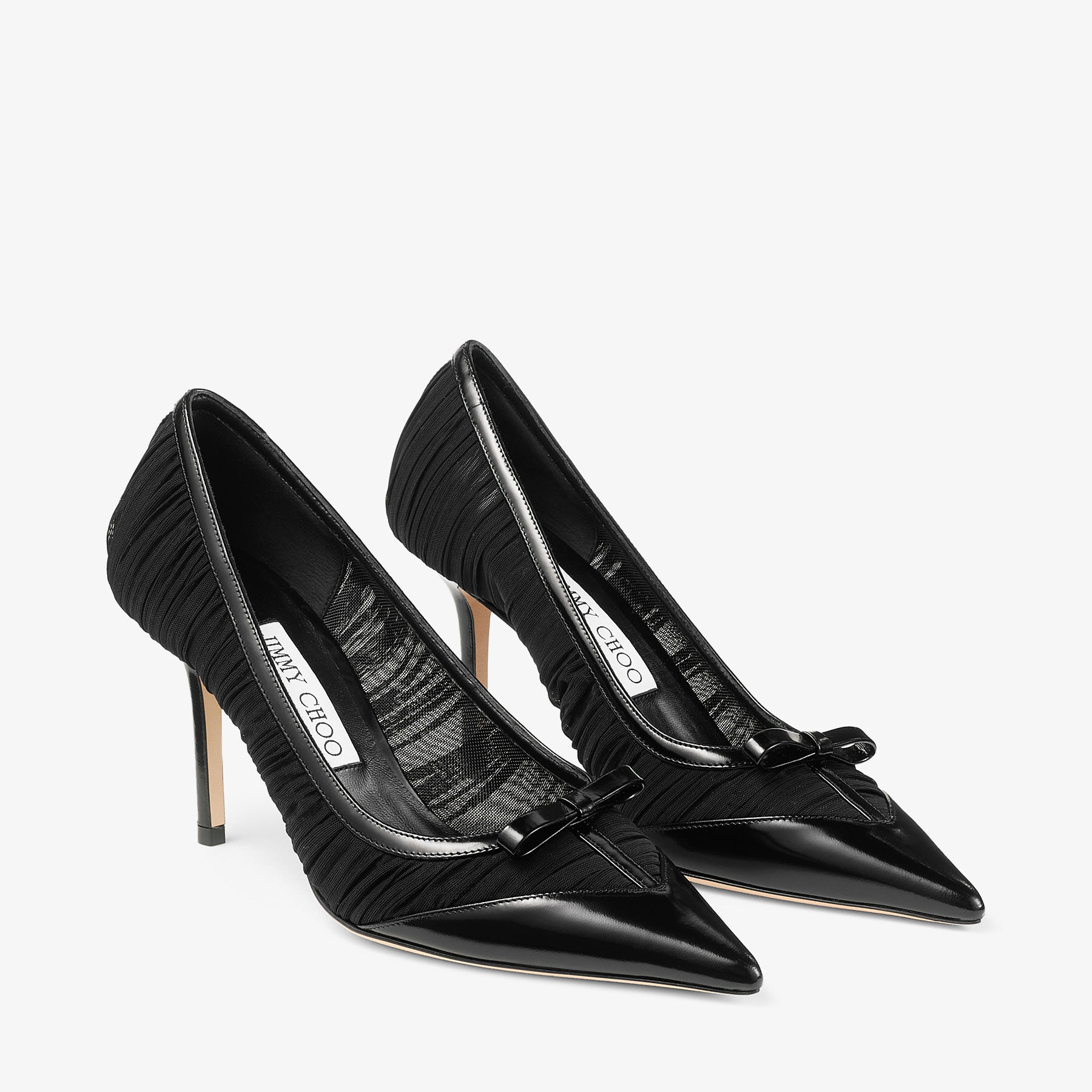 Love Mesh 85 | Black Spazzolato and Ruched Mesh Pumps | JIMMY CHOO
